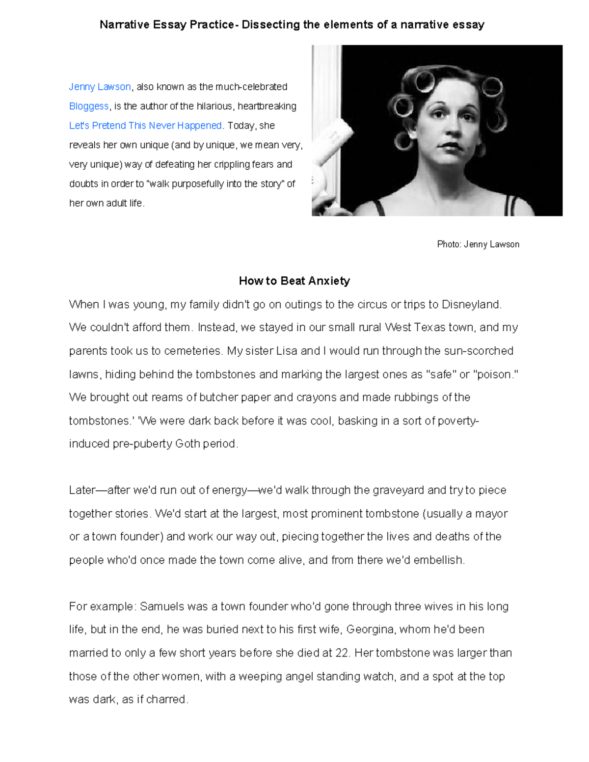 Copy of How to Beat Anxiety by Jenny Lawson Narrative Essay - Narrative ...