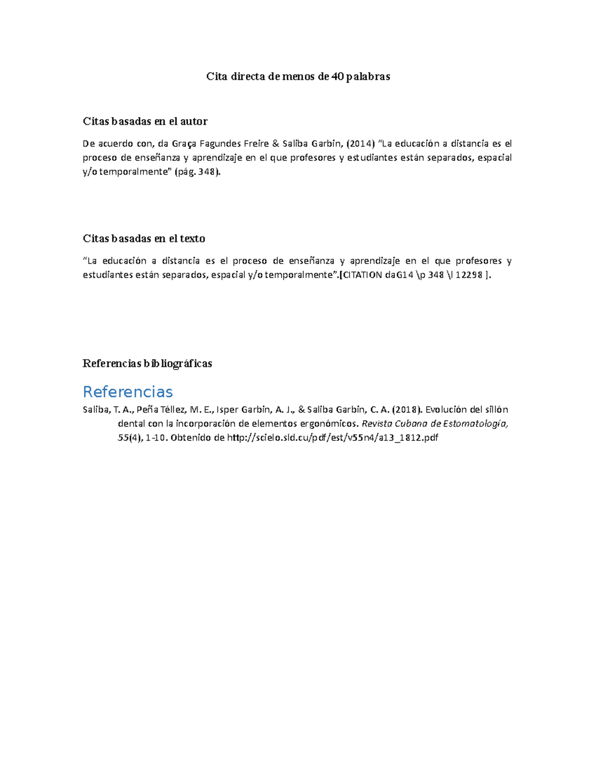 Ejemplos de citas directas - Cita directa de menos de 40 palabras Citas ...