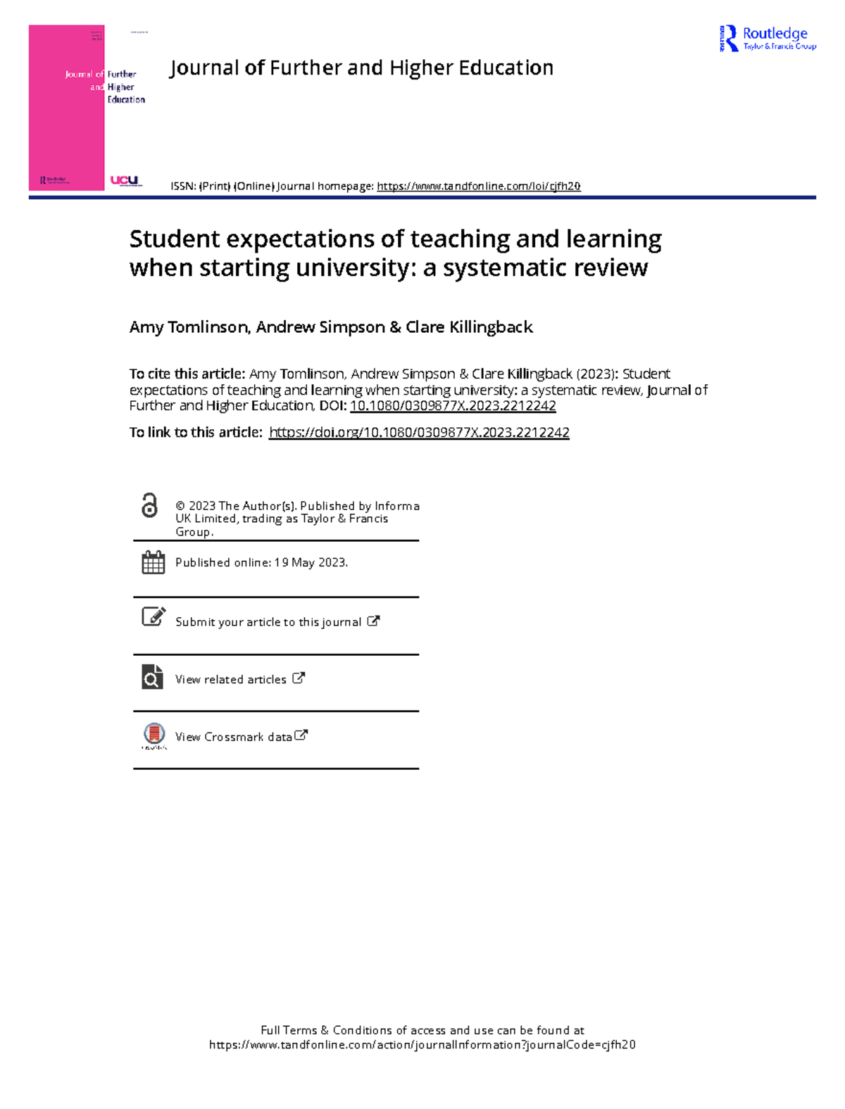 Student expectations of teaching and learning when starting university ...