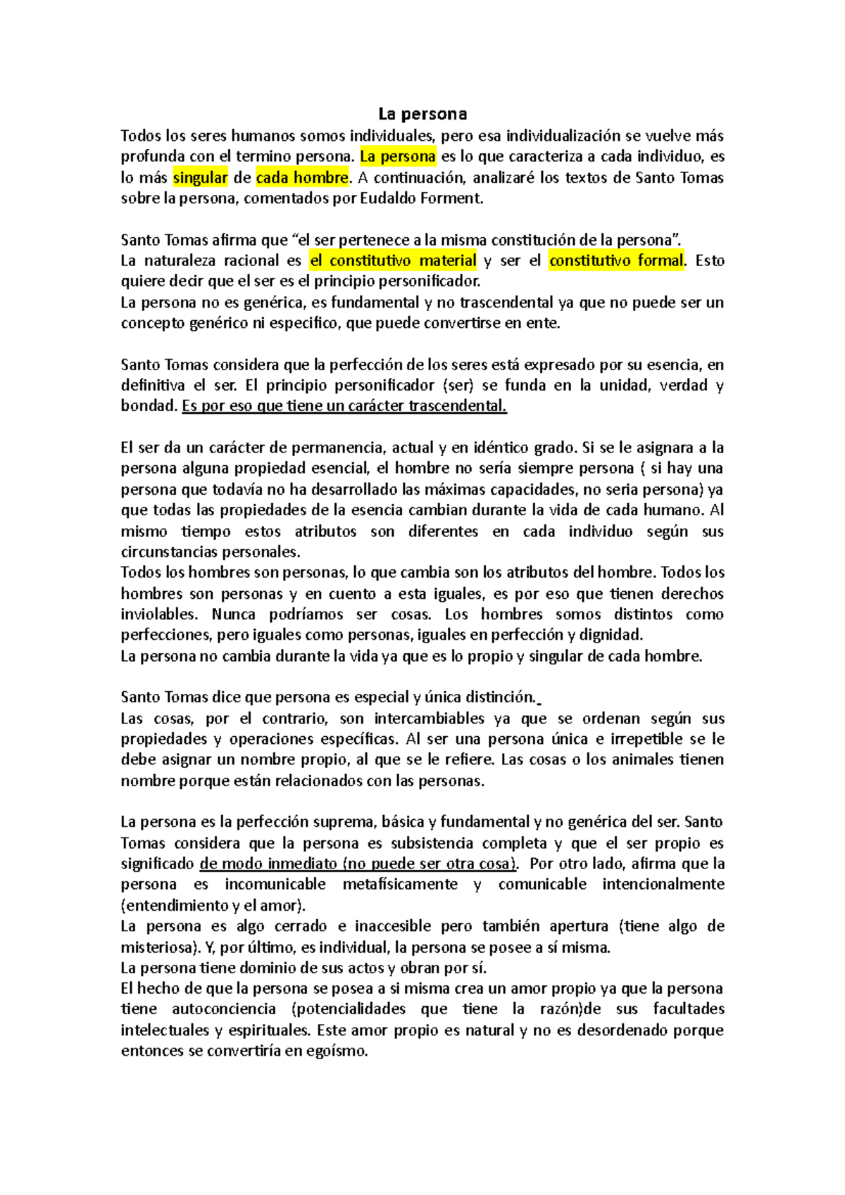 Comentario de Sto Tomas persona T - La persona Todos los seres humanos ...