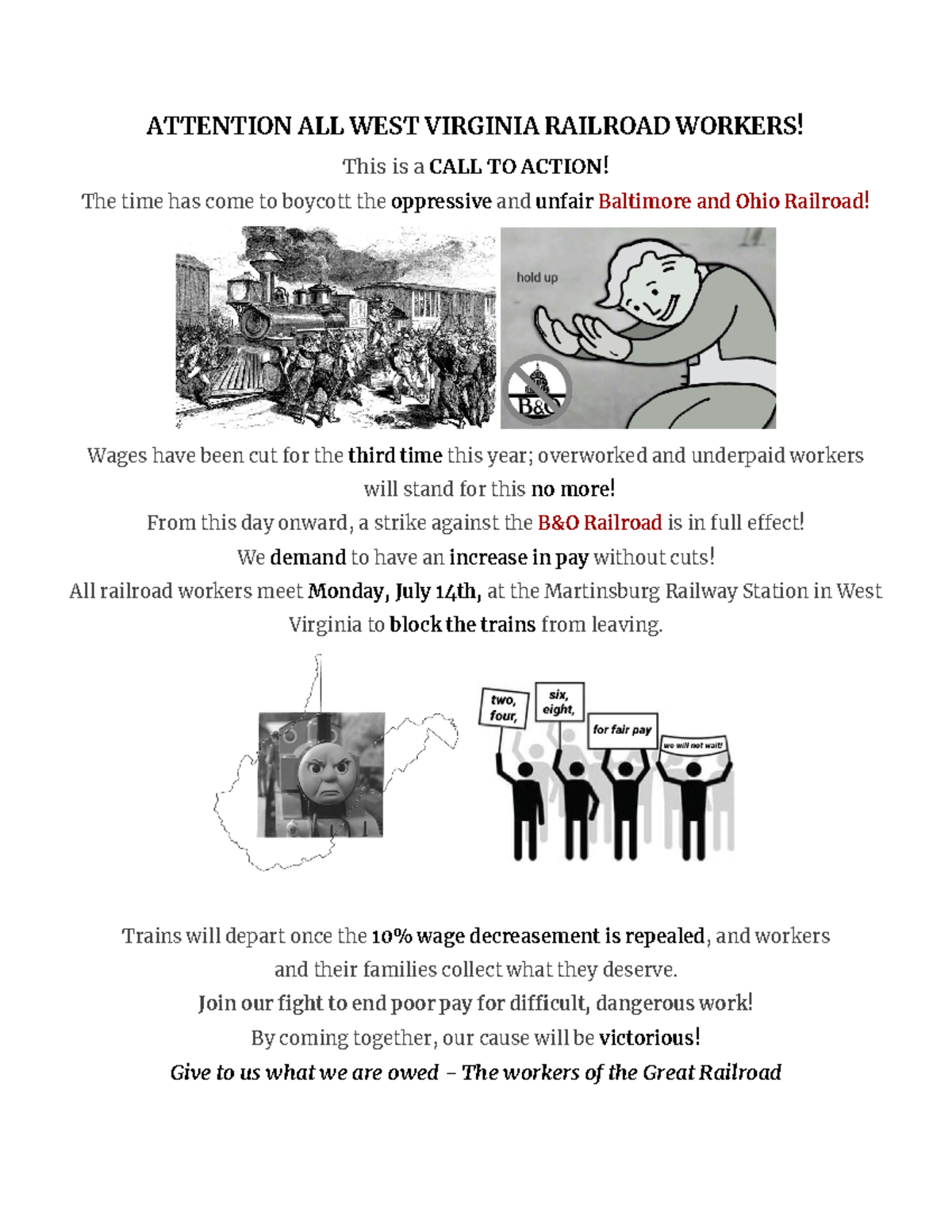 HIS 12 Labor Strike Flyer - ATTENTION ALL WEST VIRGINIA RAILROAD ...