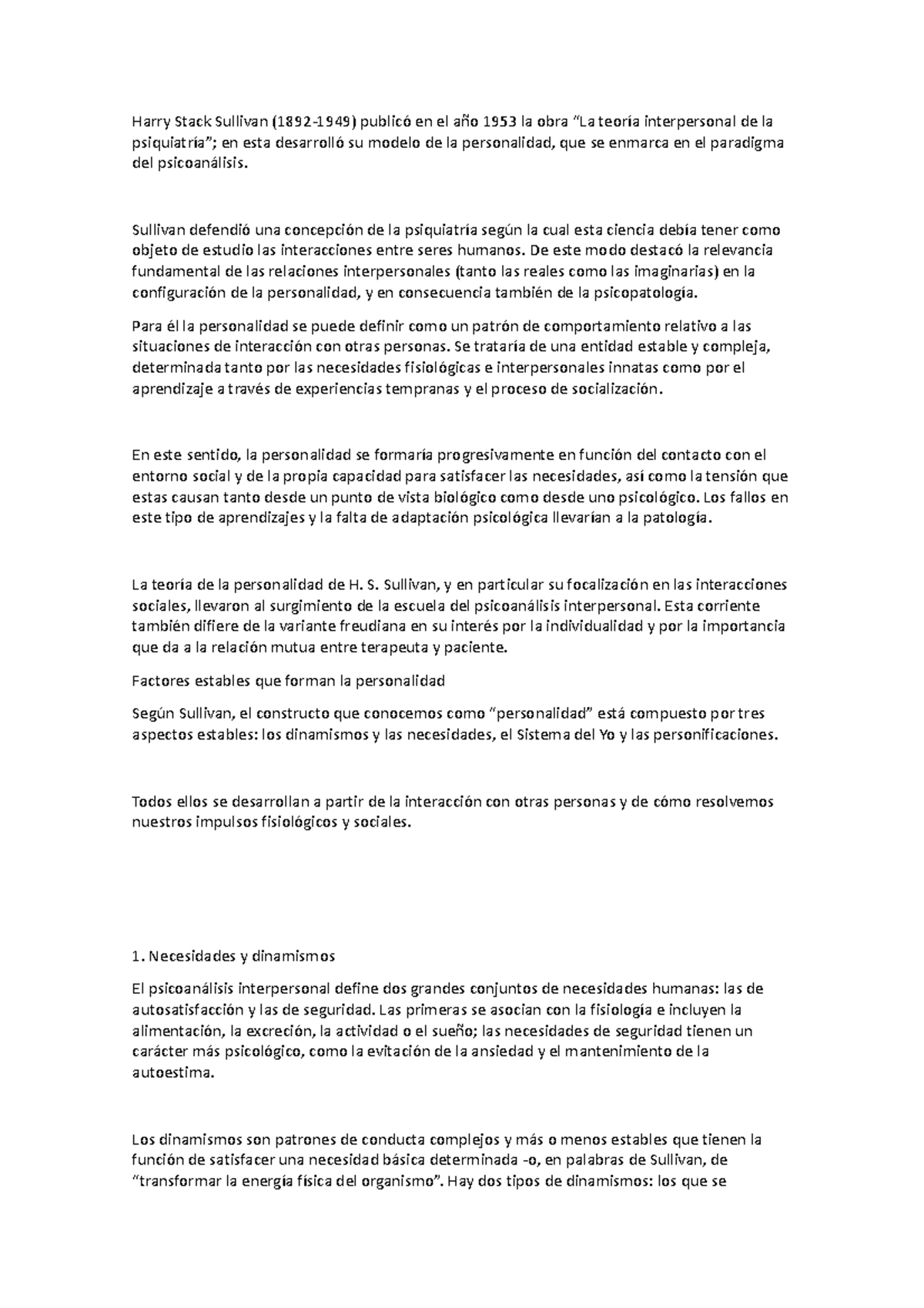 Harry Stack Sullivan - hola - Harry Stack Sullivan (1892-1949) publicó ...