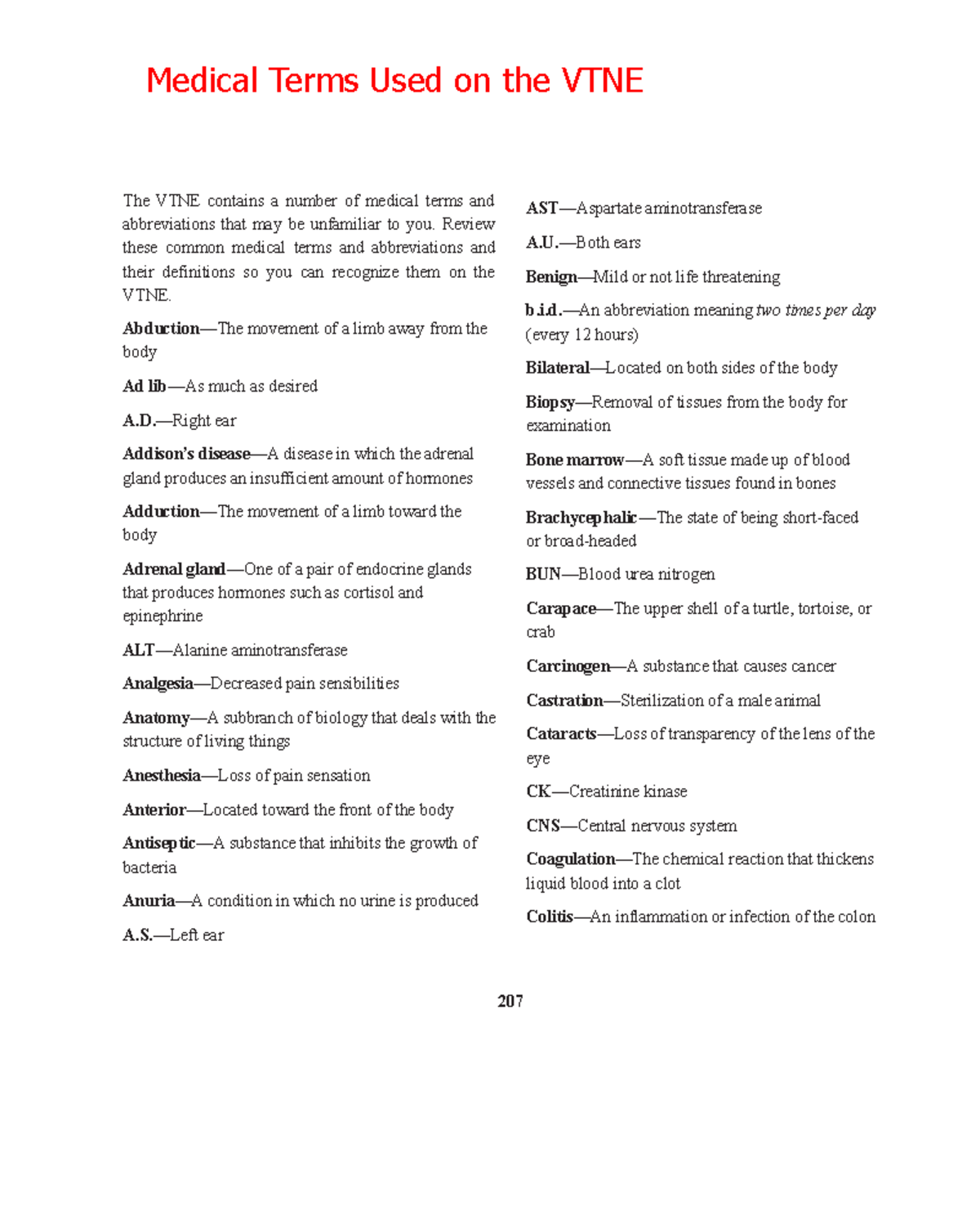 Medical Terms Used on the VTNE - Review these common medical terms and ...