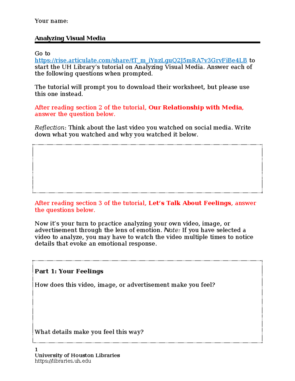 Analyzing Visual Media Worksheet - Your name: Analyzing Visual Media Go ...