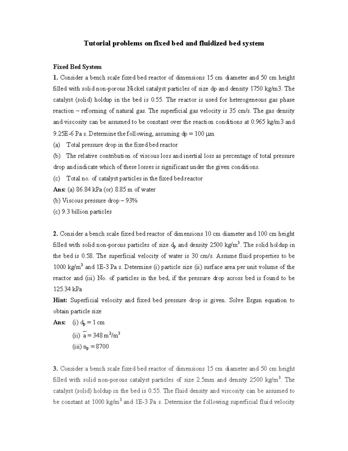 Assignment- Problems-Fluidized -Fixed bed - Tutorial problems on fixed ...