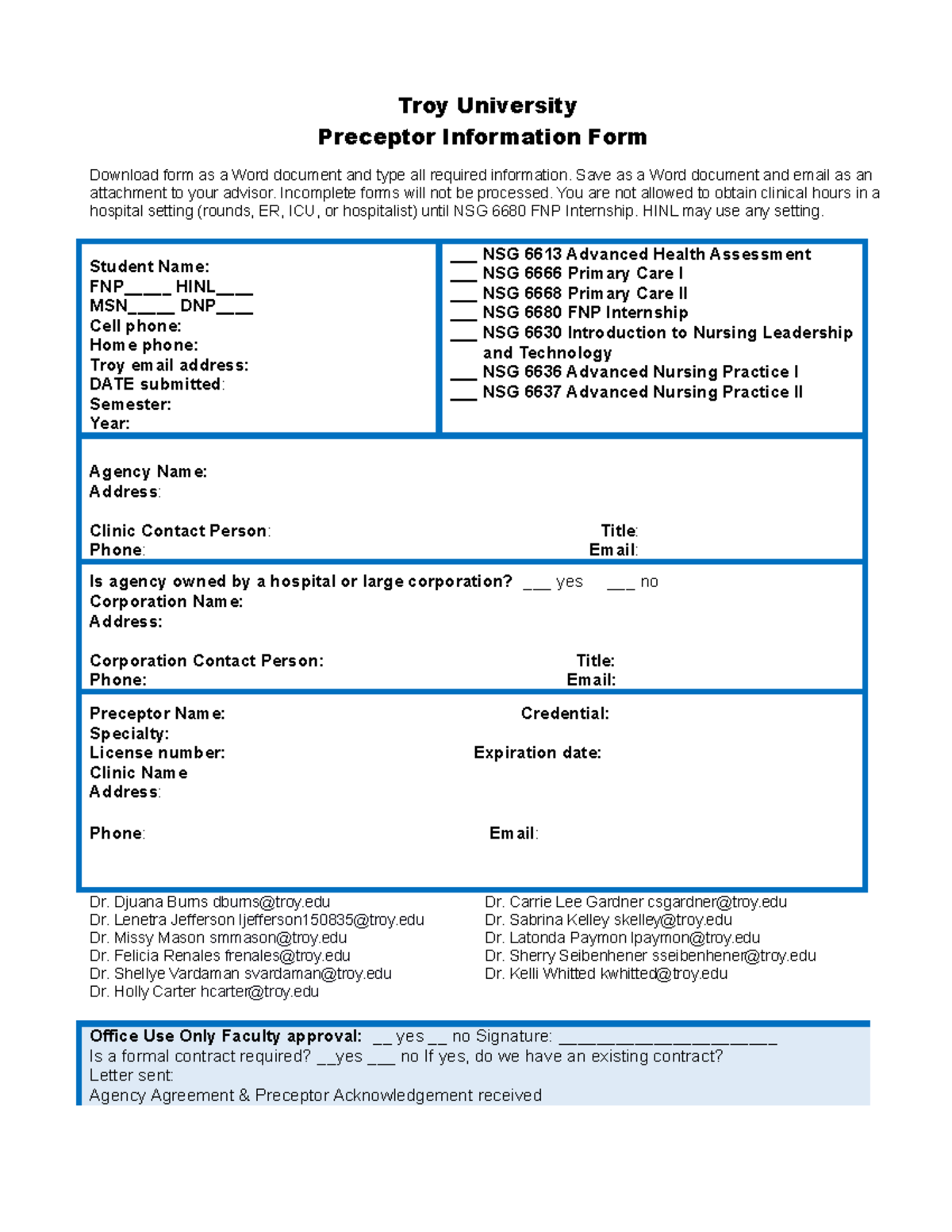 Preceptor Information Form - Troy University Preceptor Information Form ...