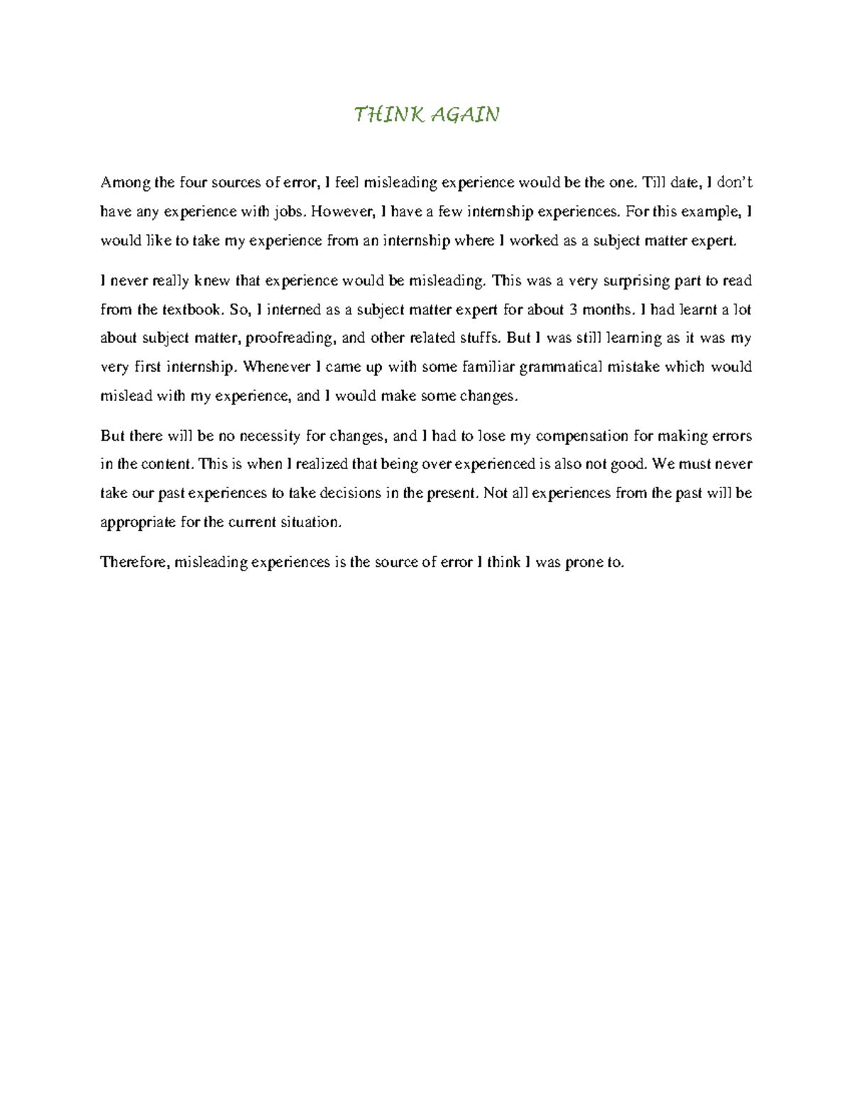 Think again part two - This subject is on Creative Problem Solving ...