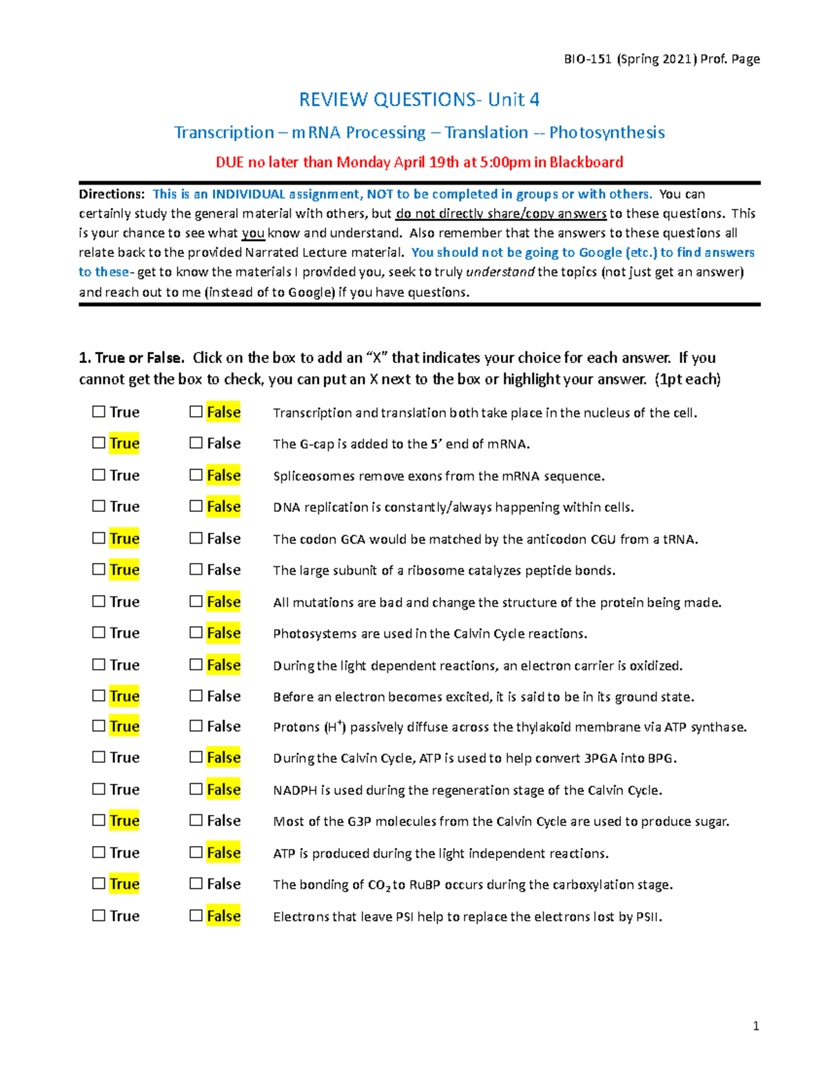 Review Questions Unit 4- Protein Synthesis Photosynthesis - REVIEW QUESTIONS- Unit 4 ...