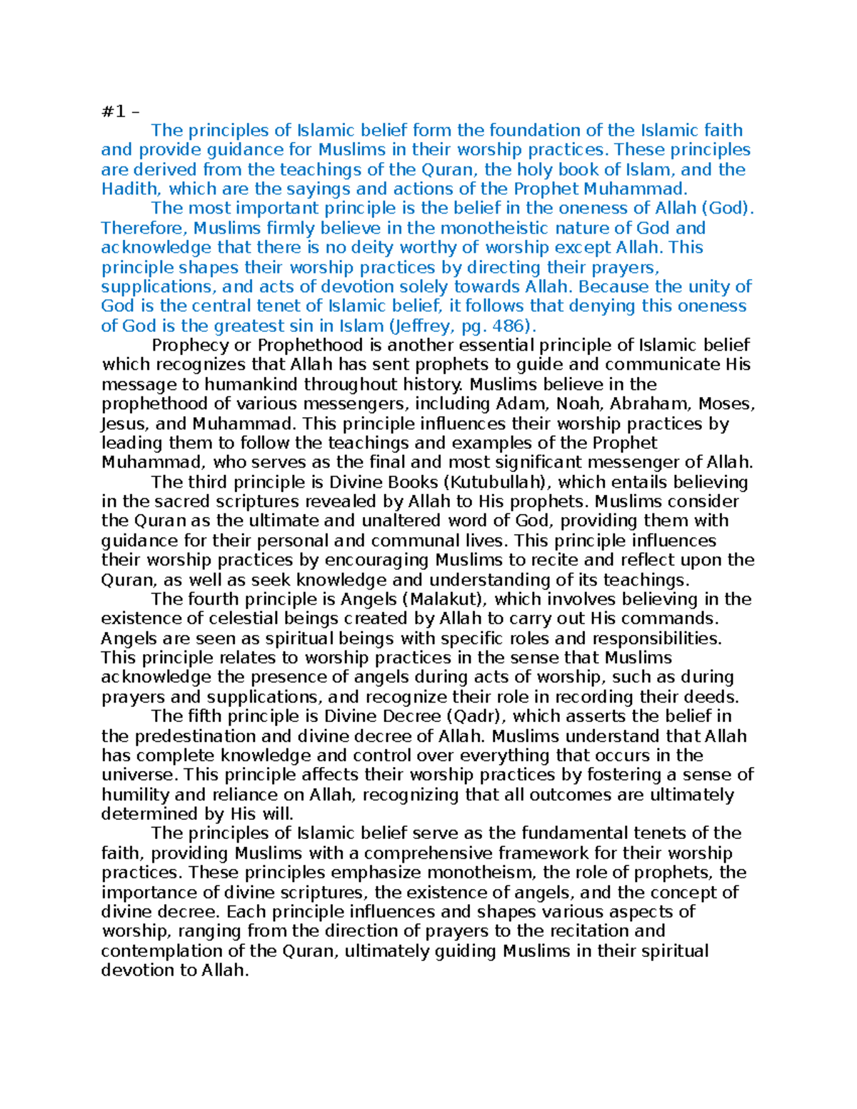 Mod 7 Assignment - #1 – The principles of Islamic belief form the ...