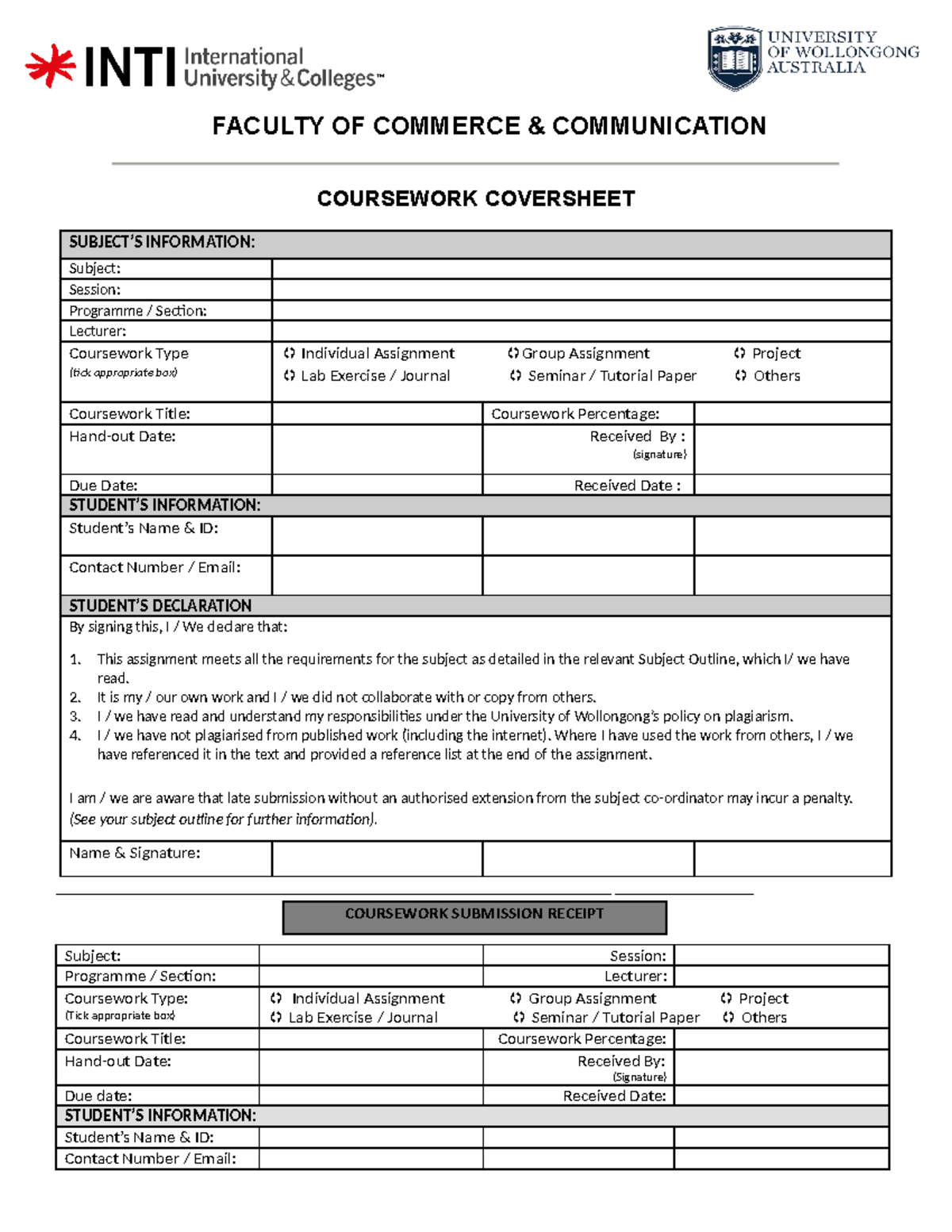 Coursework Coverpage (2018 Version Updated) - COURSEWORK SUBMISSION ...