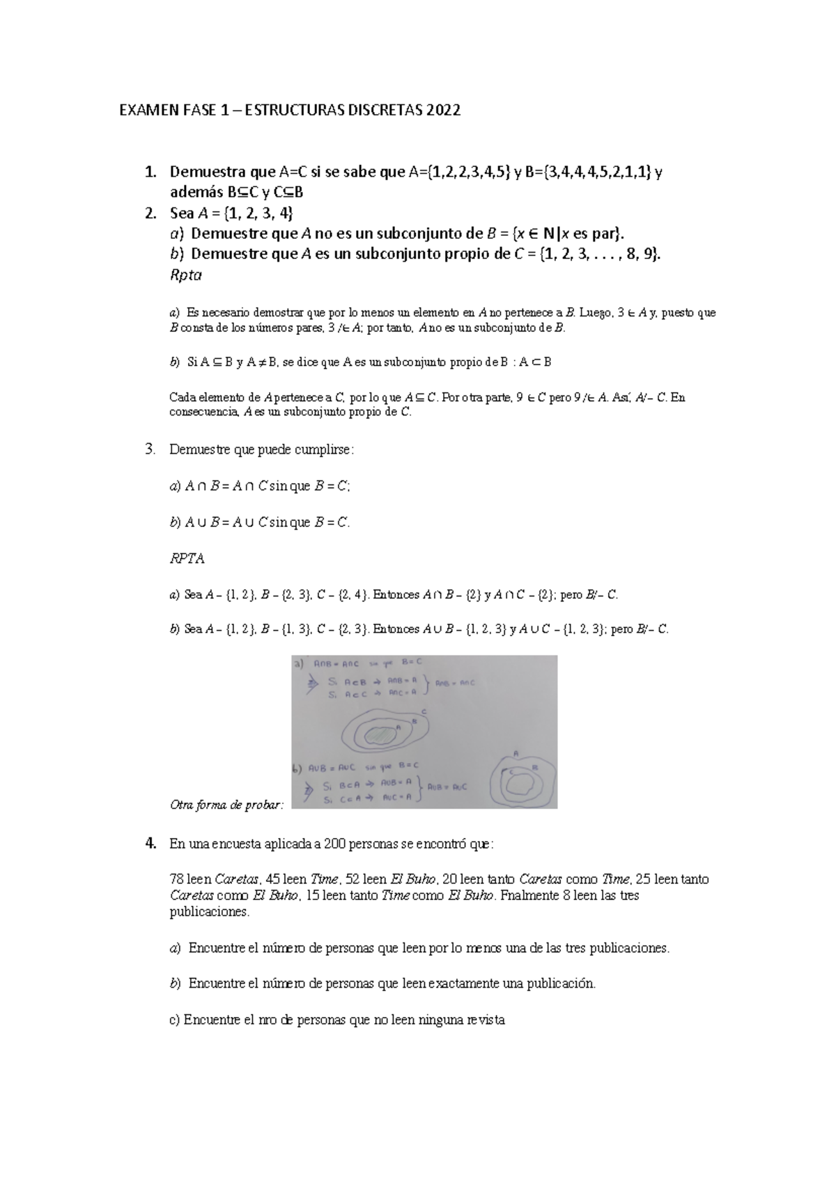 Examen Estructuras Discretas 2022 FASE 1 UCSM - EXAMEN FASE 1 – ESTRUCTURAS DISCRETAS 2022 1 ...