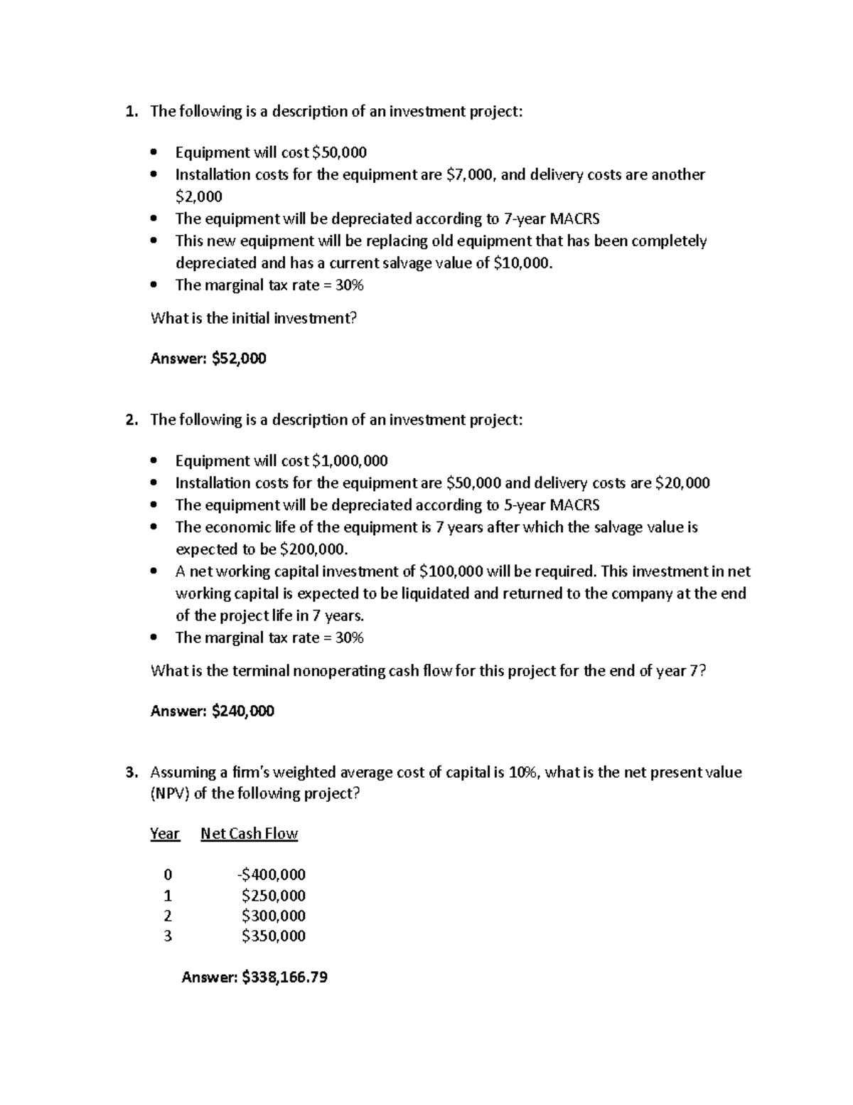 Exam 2 Review - Practice Problems - The following is a description of ...