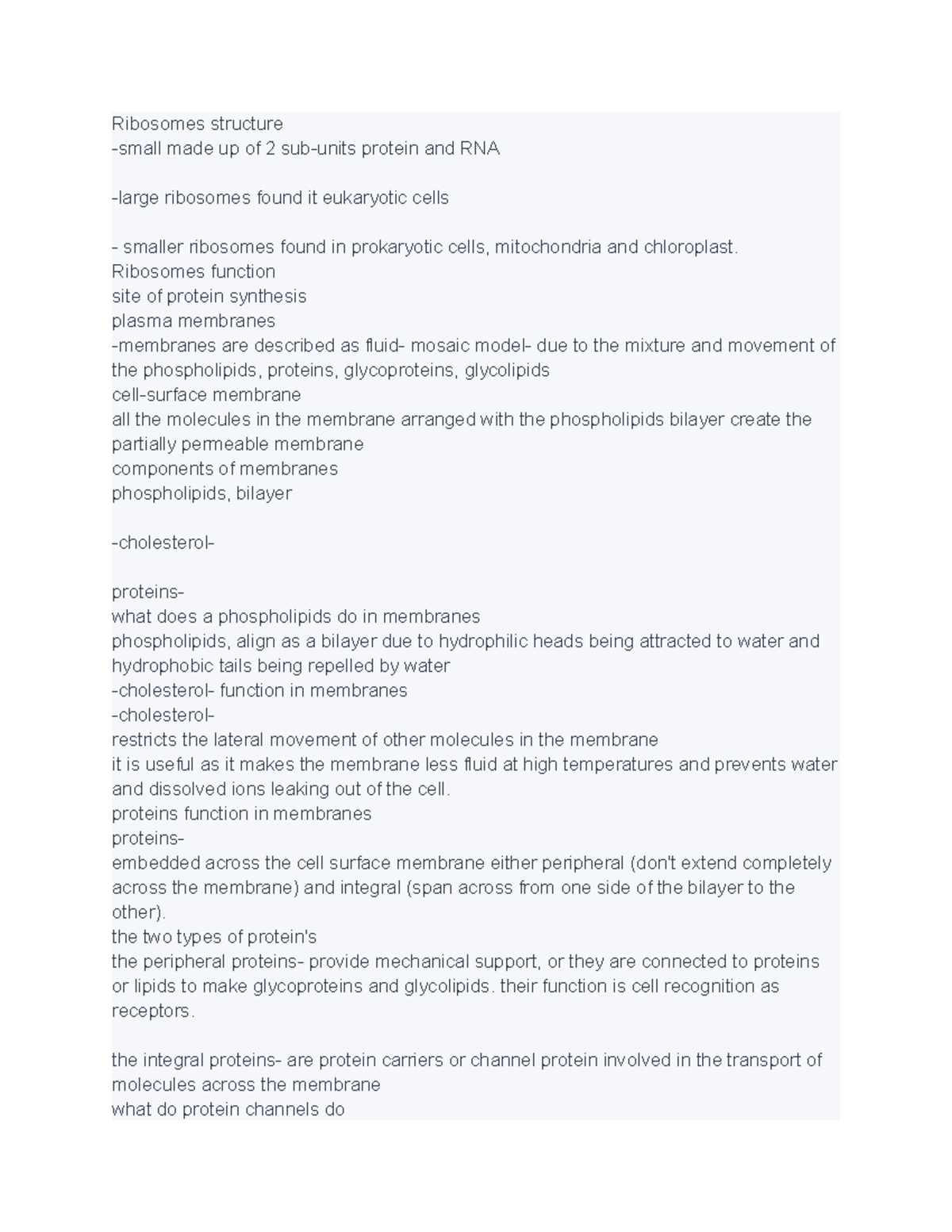 Biol 1700 pt 2 - intro to biology course notes - Ribosomes structure ...