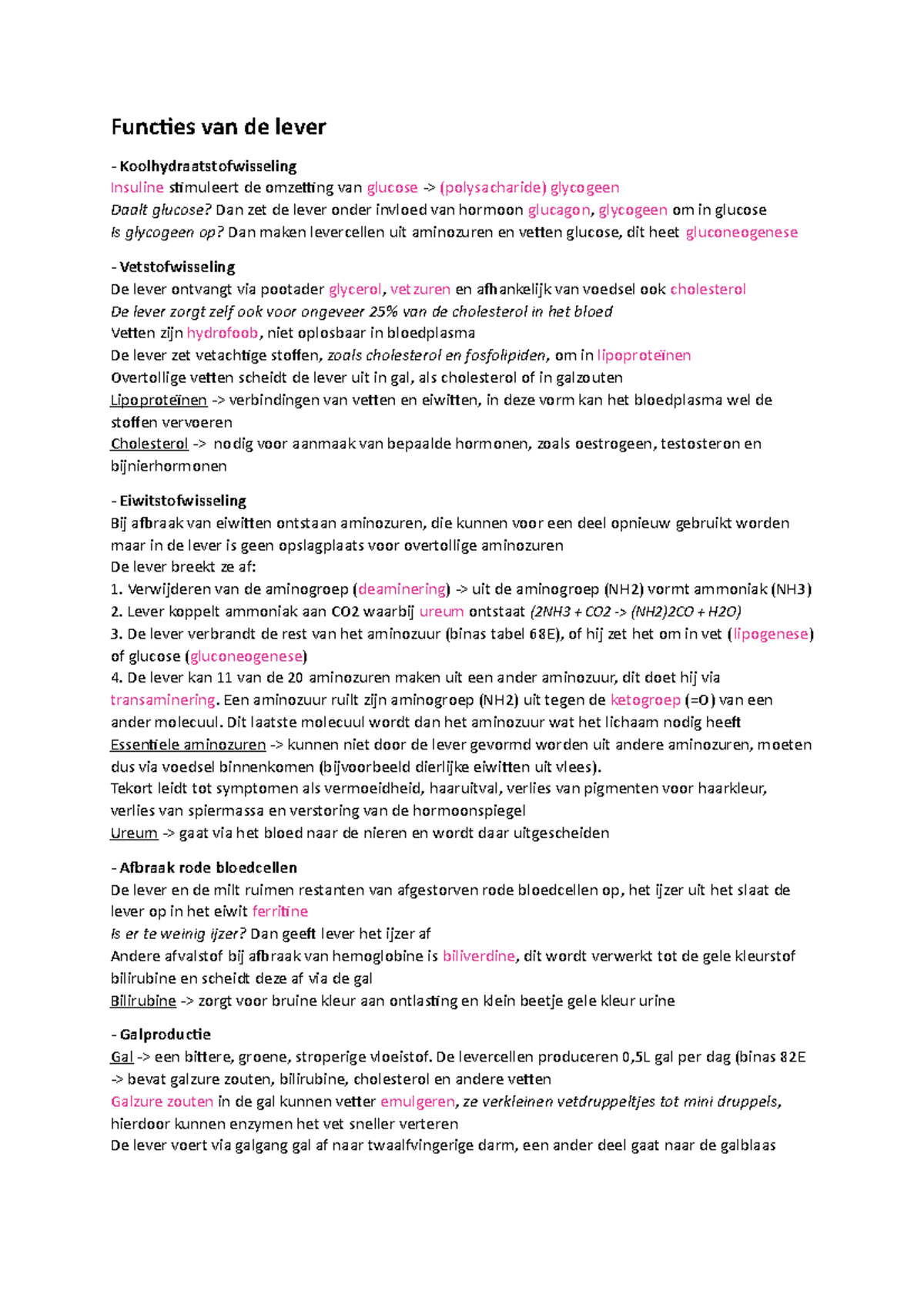 Functies van de lever - Functies van de lever Koolhydraatstofwisseling ...