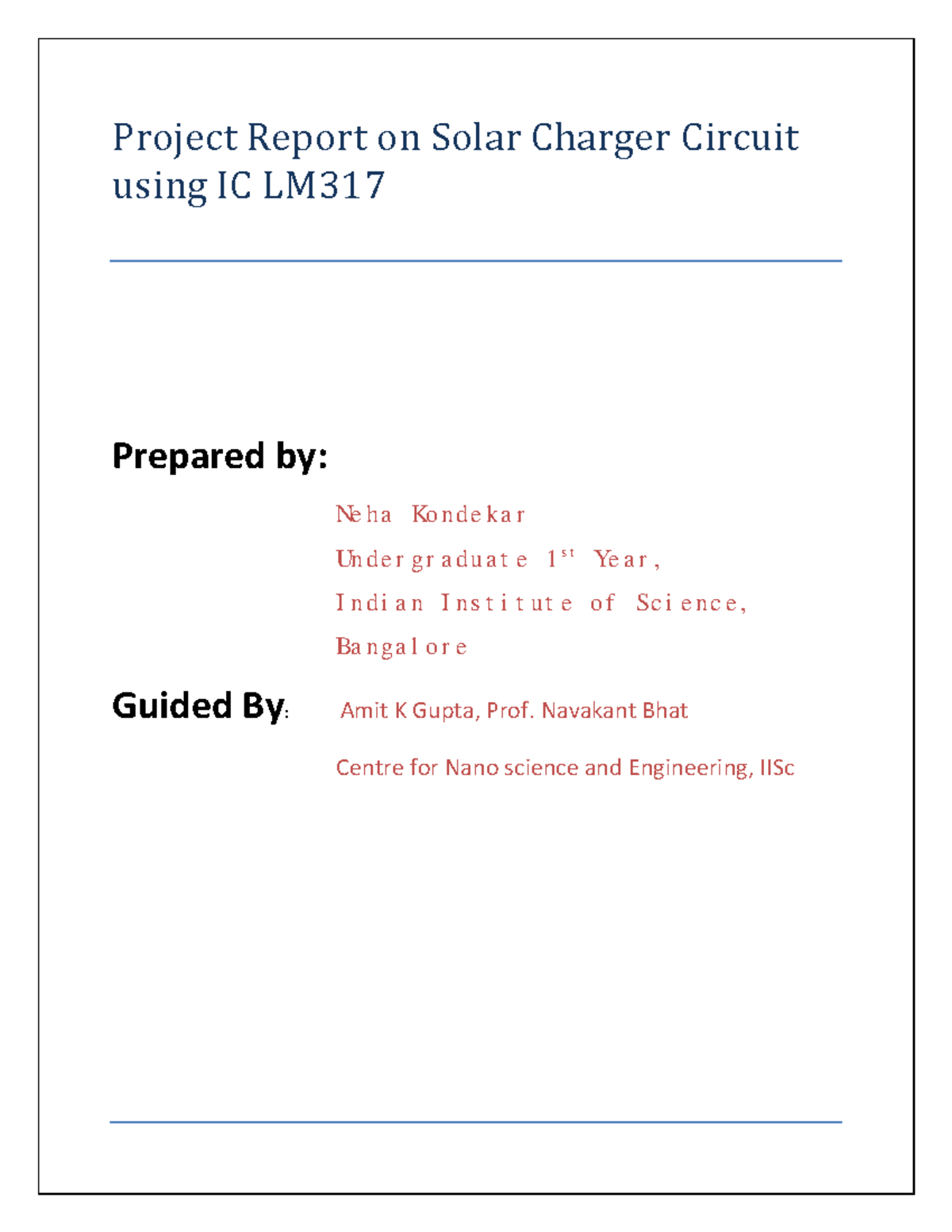 Project Report on Solar Charger Circuit (1) - Project Report on Solar ...