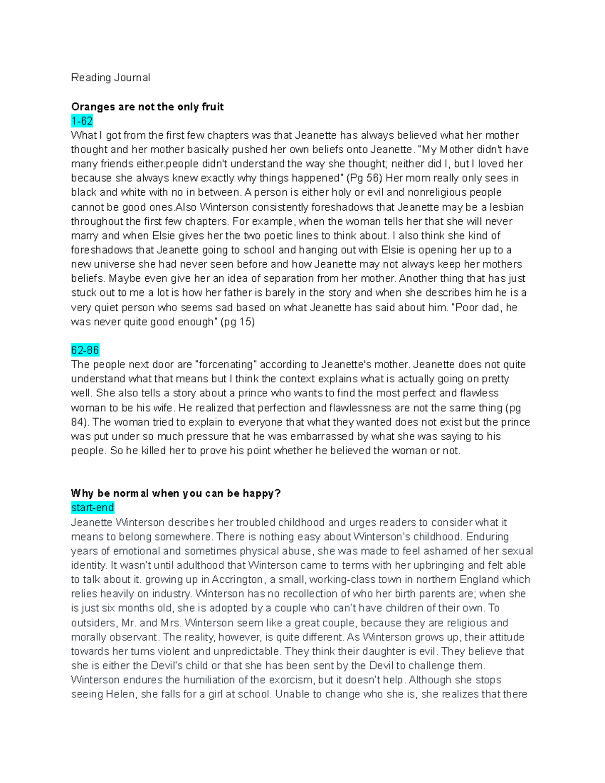 Reading Journal - Zea - Reading Journal Oranges are not the only fruit ...