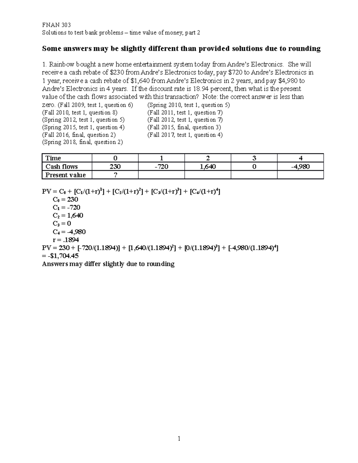 Time Value of Money part 2 test bank problems solutions - Solutions to ...