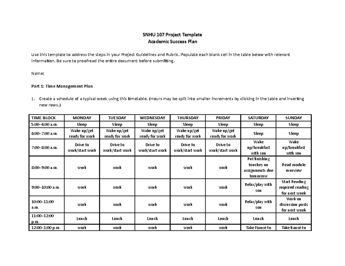 SNHU+107+7-1+Project - SNHU 107 Project Template Academic Success Plan ...