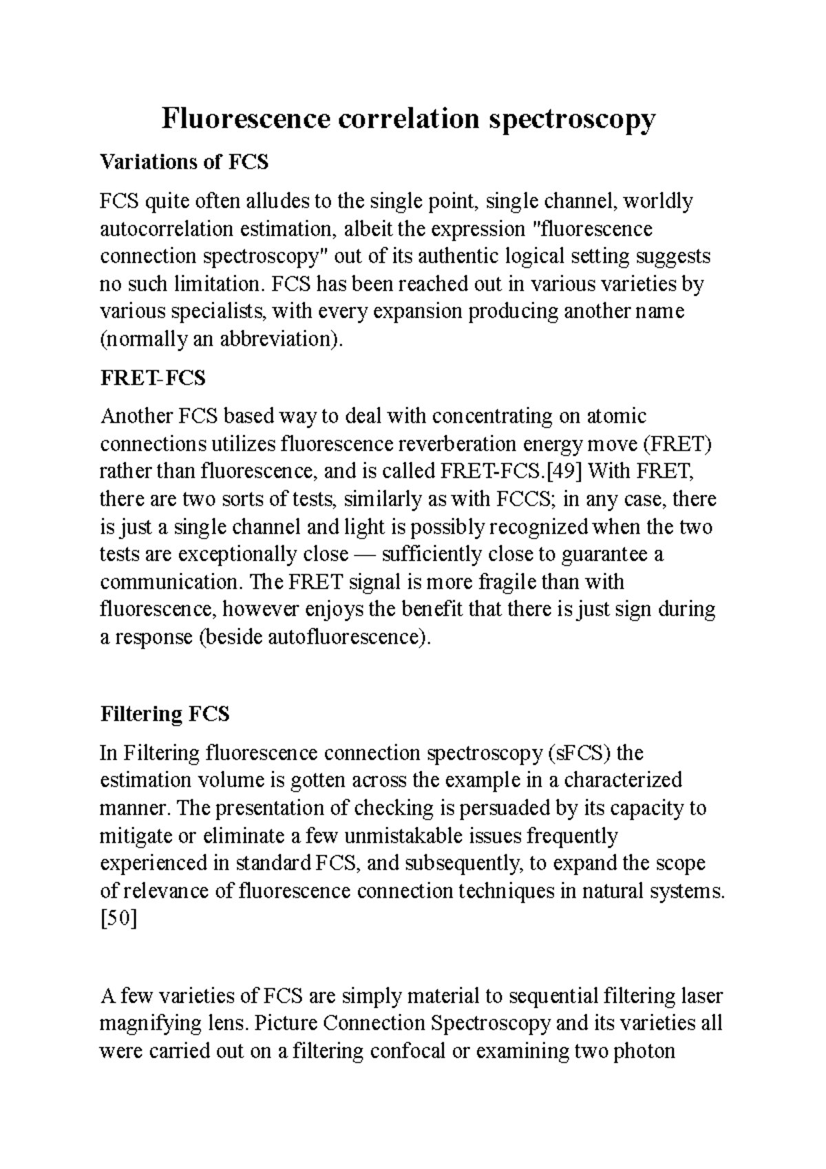 Fluorescence correlation spectroscop 1 - Fluorescence correlation spectroscopy Variations of FCS ...