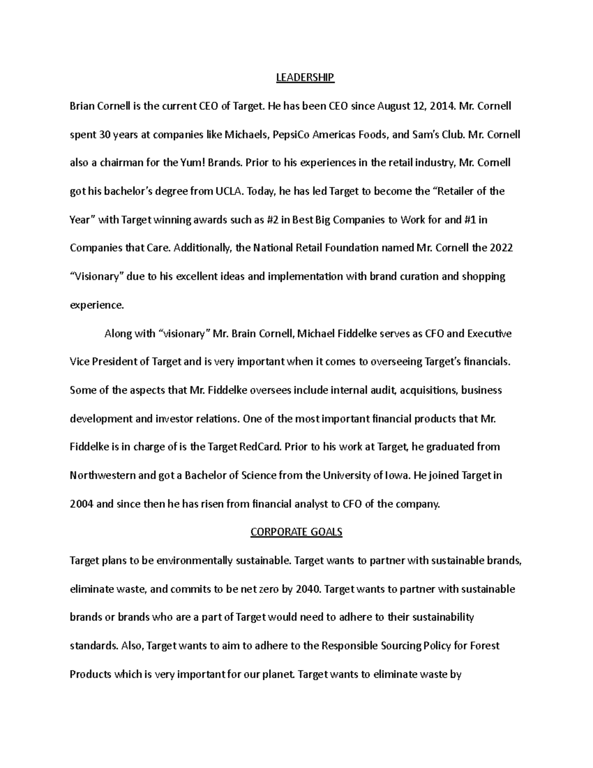Leadership - Some of a paper about Target. References are included ...