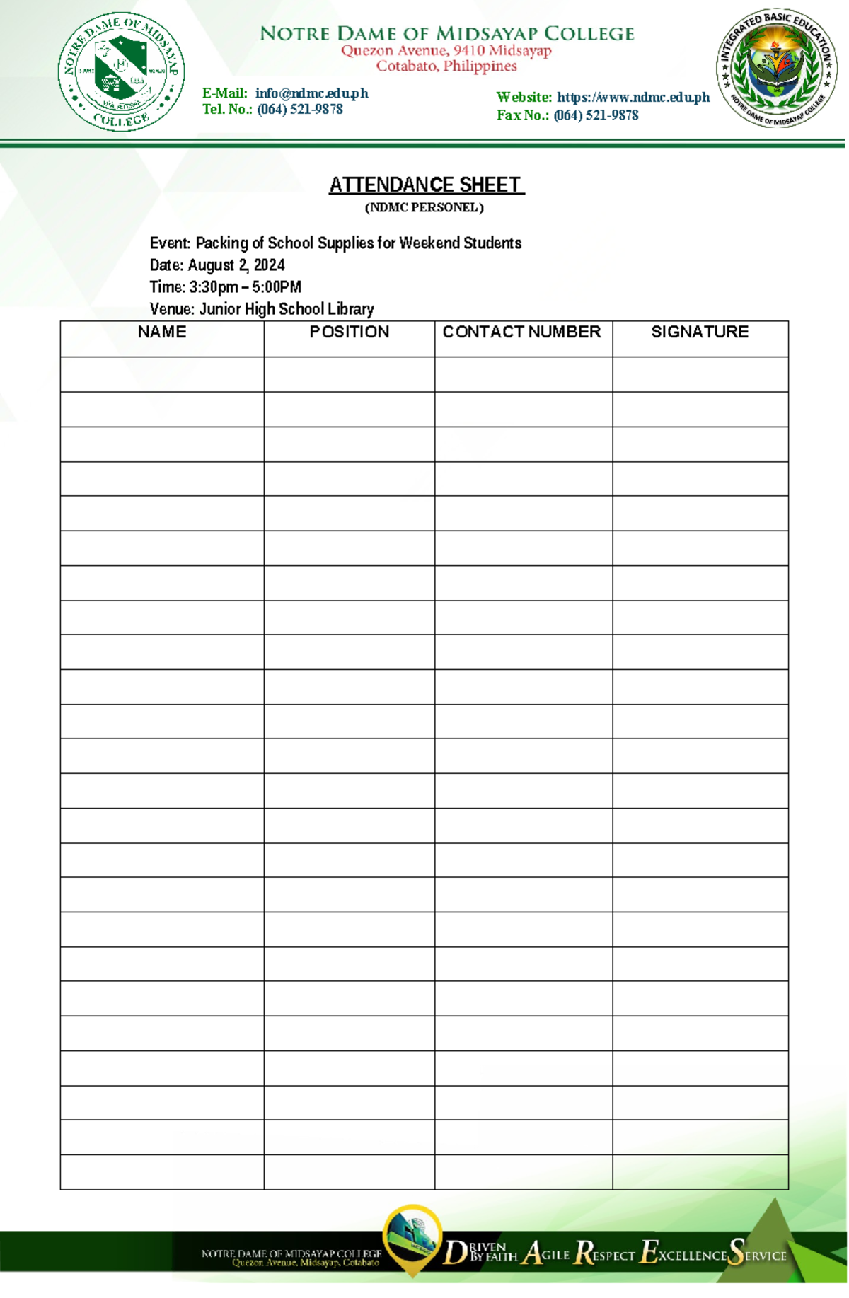 Community Extension Attendance Sheet - Tel. No.: (064) 521- Website: ndmc.edu Fax No.: (064) 521 ...