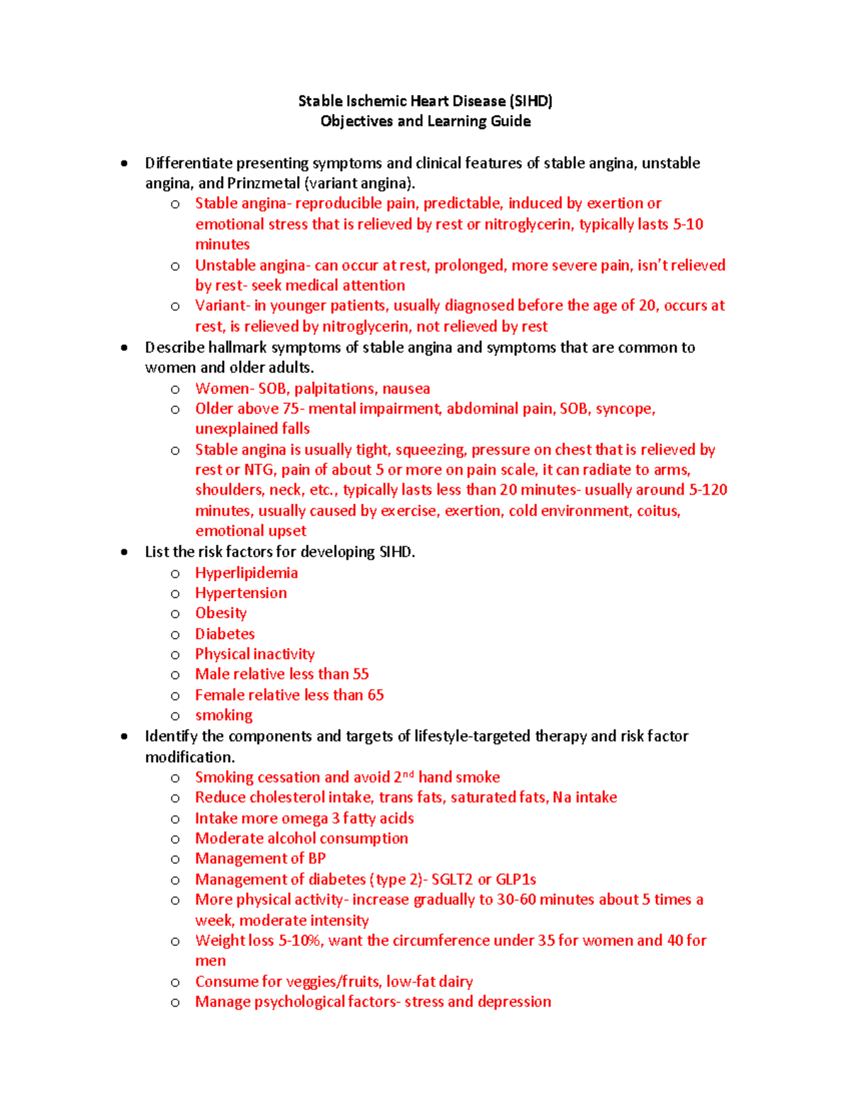 SIHD Goals and Objectives - Stable Ischemic Heart Disease (SIHD ...