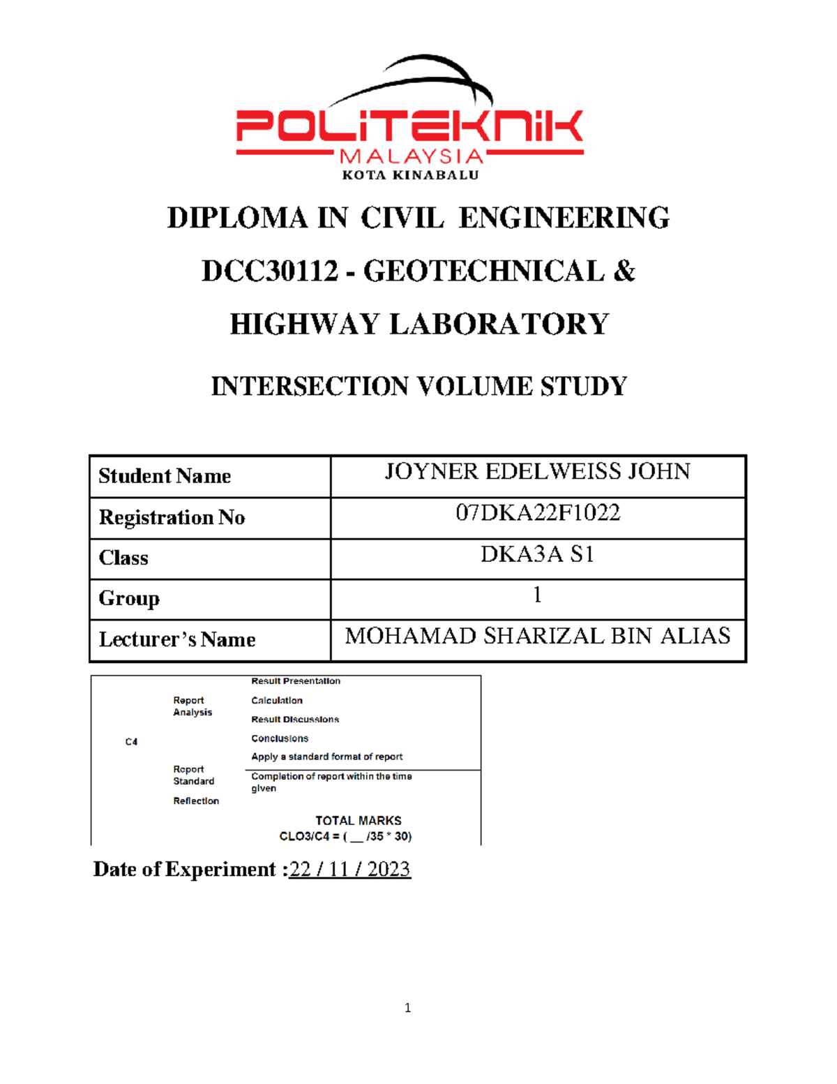 IVS07DKA22F1022 - Intersection Volume Study - DIPLOMA IN CIVIL ...