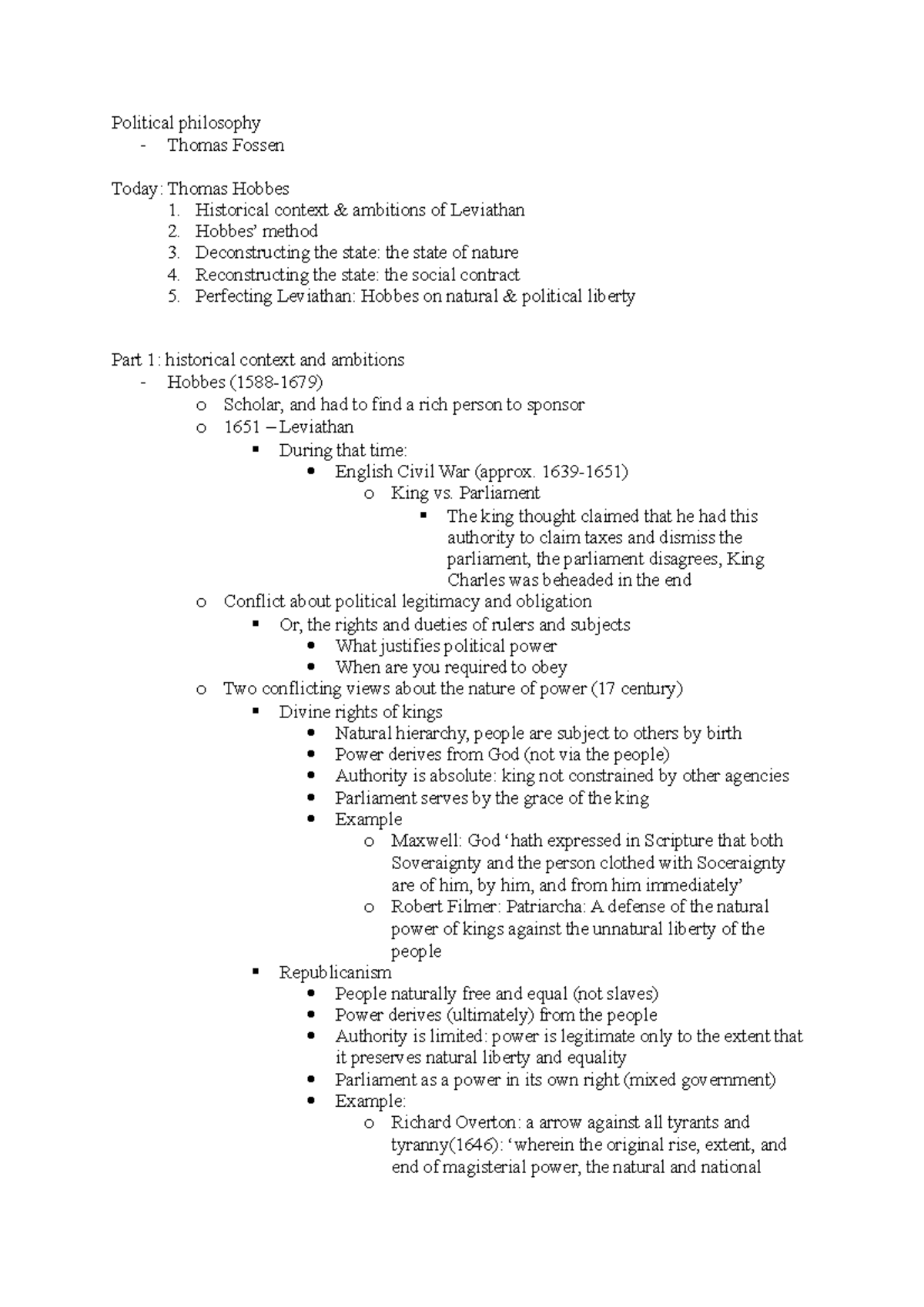 Pol P W1 - week 1 - Political philosophy - Thomas Fossen Today: Thomas ...