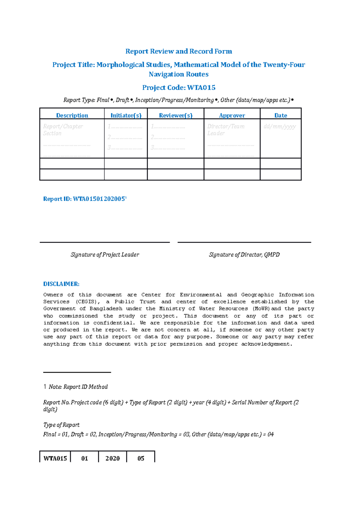 Report Review Form 20220310 - Report Review and Record Form Project ...