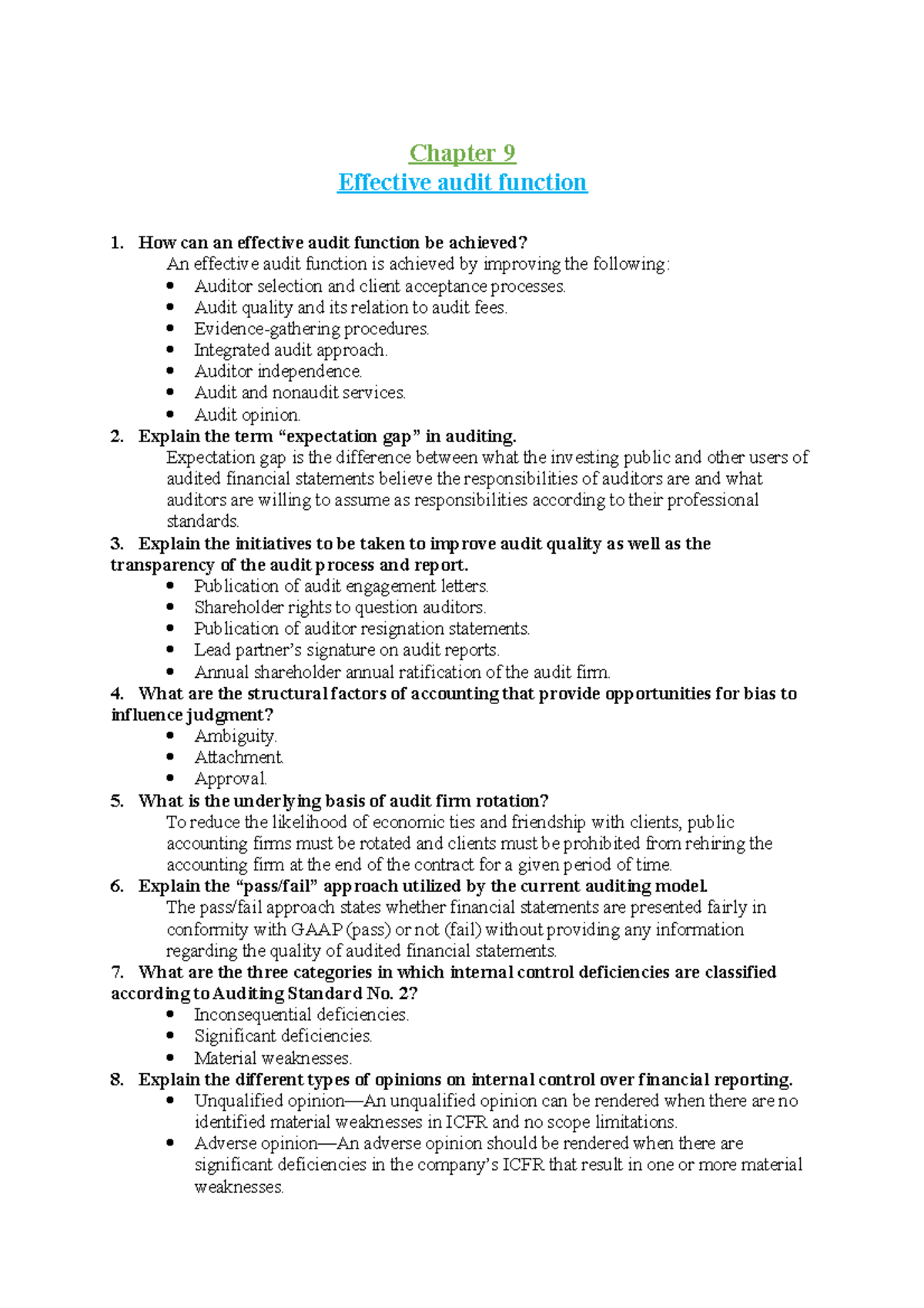 Ch09 Effective Audit Function - Chapter 9 Effective audit function How can an effective audit ...