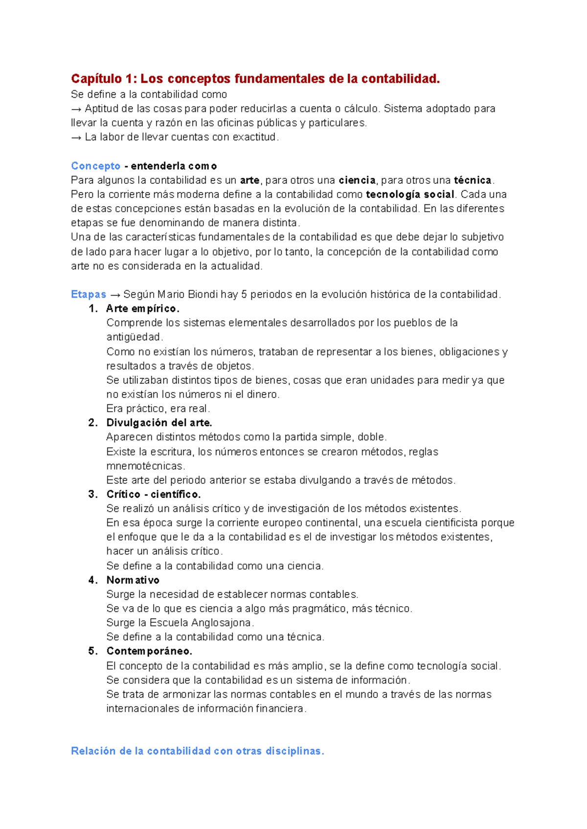 Contabilidad resumen - Capítulo 1: Los conceptos fundamentales de la contabilidad. Se define a ...