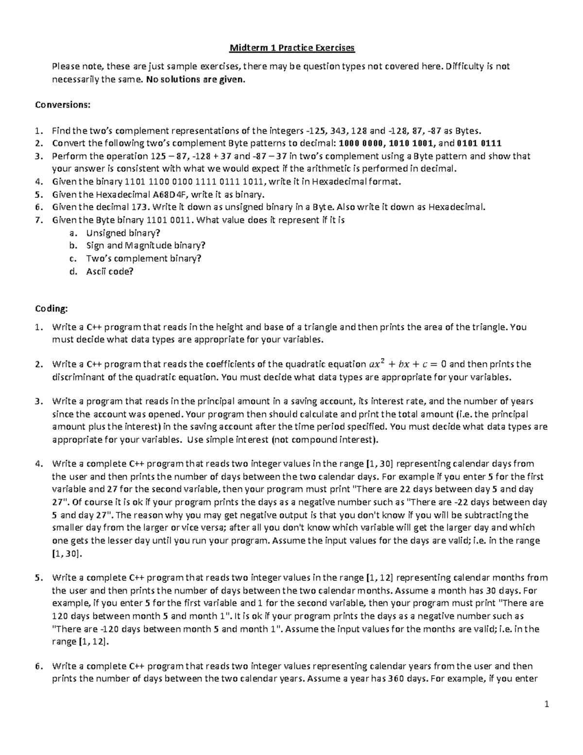 Samplepractice Exam 2019 Questions Warning Tt Undefined Function 32 1 Midterm 1 Practice
