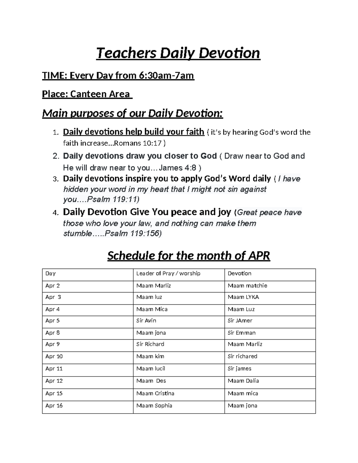 Teachers-Devotion-Apr - Teachers Daily Devotion TIME: Every Day from 6 ...