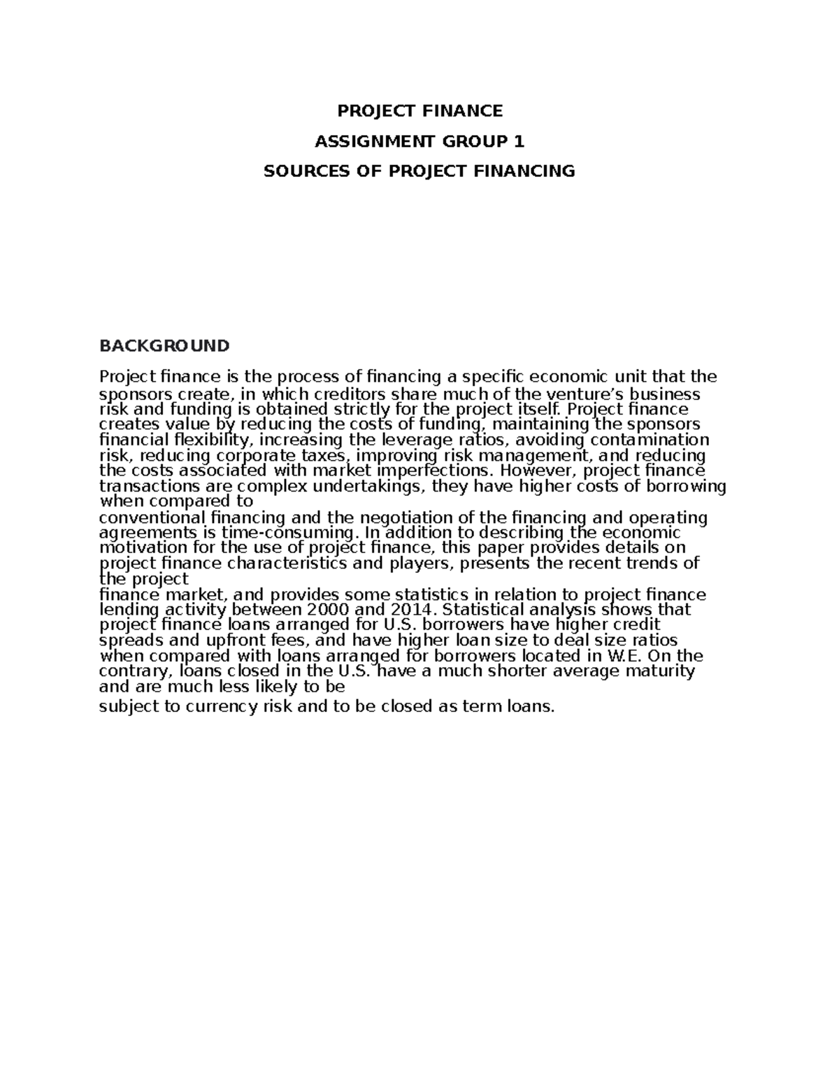 Group Assignment External Sources OF Finance - PROJECT FINANCE ...