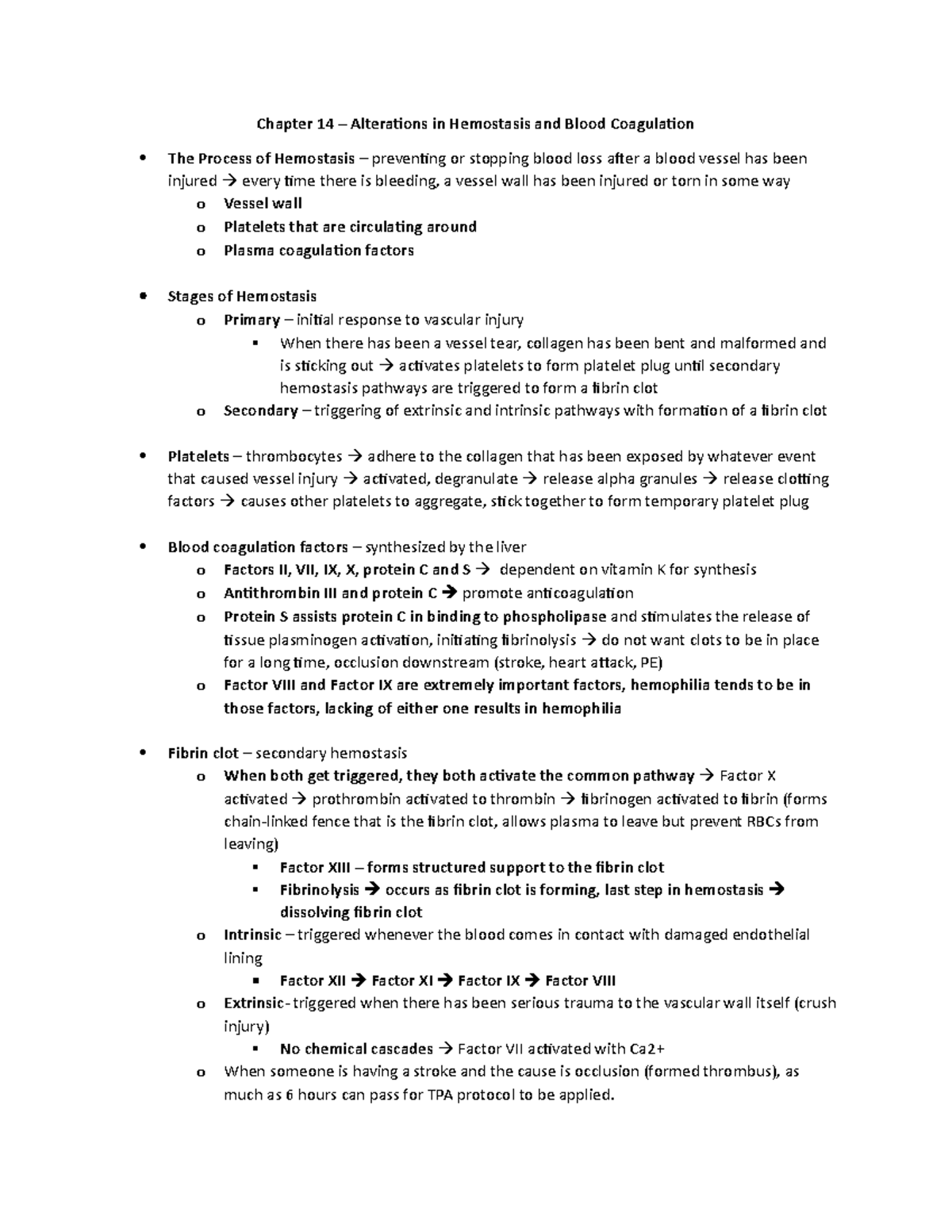 Chapter 14 Hemostasis - Chapter 14 – Alterations in Hemostasis and Blood Coagulation The Process ...