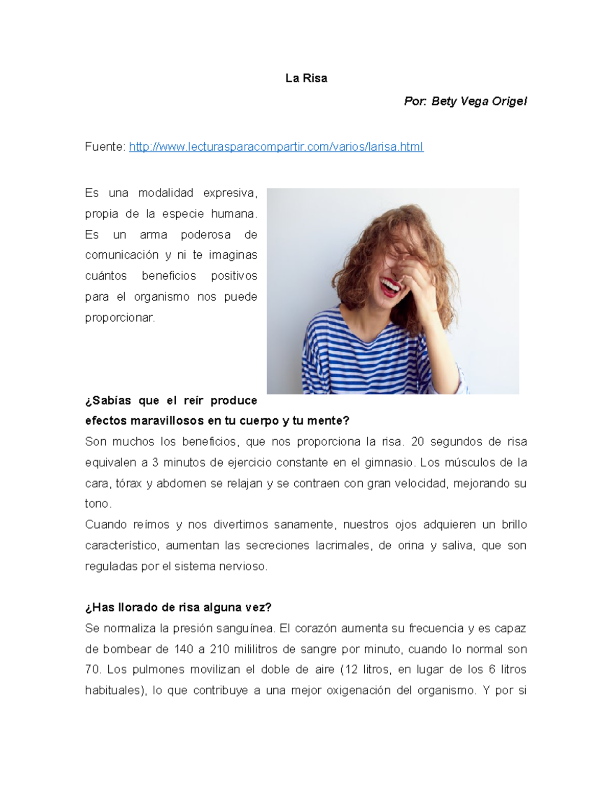Actividad Sesión 3 Texto La Risa - La Risa Por: Bety Vega Origel Fuente ...
