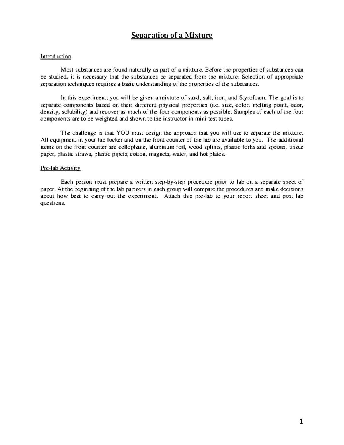 4 Separation of a Mixture sp17 - Separation of a Mixture Introduction ...