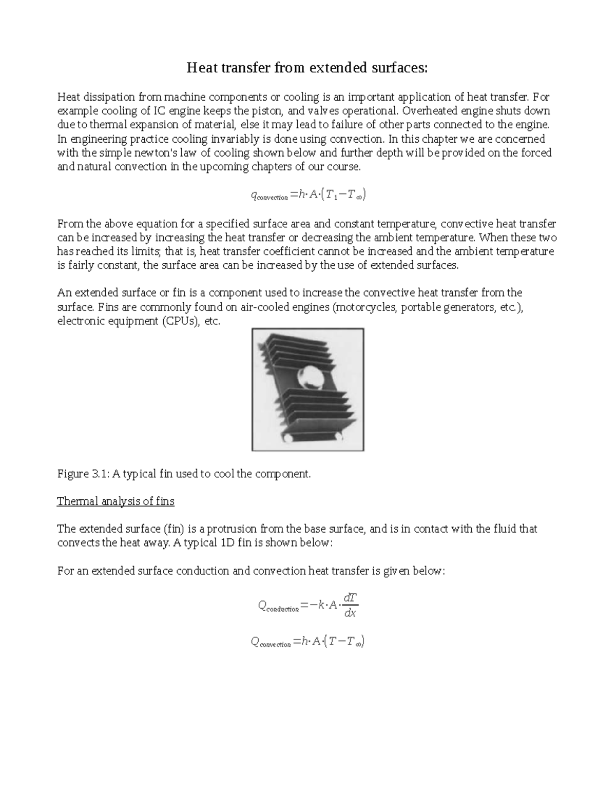 Heat Transfer notes pt 3 - Heat transfer from extended surfaces: Heat ...