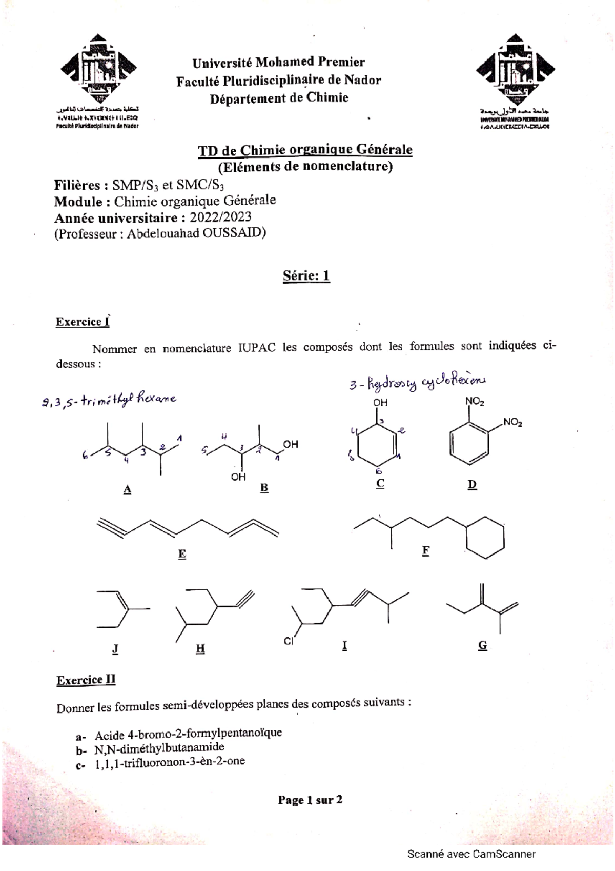 Serie 1 Organique - Série - Chimie organique générale. - Studocu