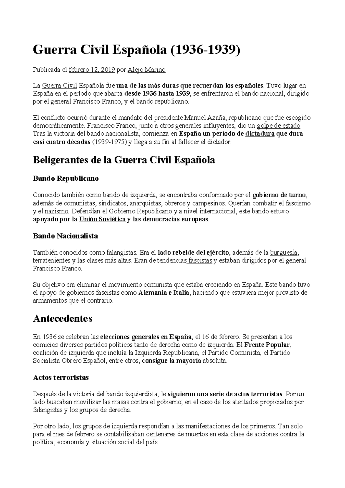 Guerra Civil Española - lectura por examen de español II - Guerra Civil ...