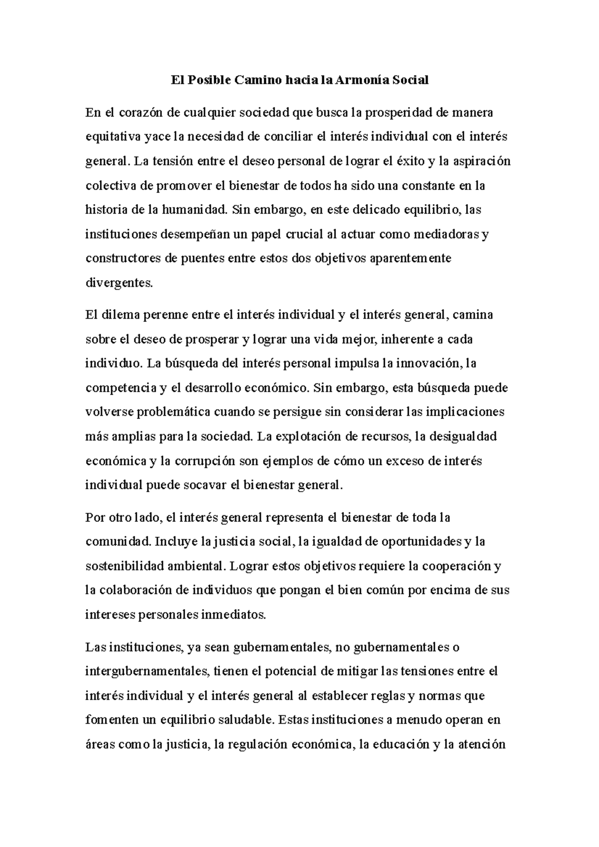 Entre el Interés Personal y el Interés Colectivo - El Posible Camino ...