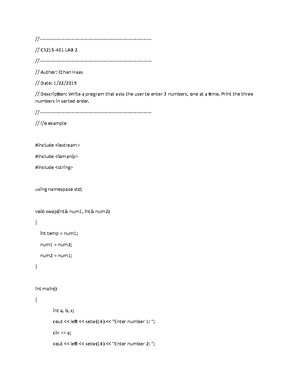 CS215 Lab2 - Lab 2: Write a program that First, asks the user to choose whether sorting - CS215 ...
