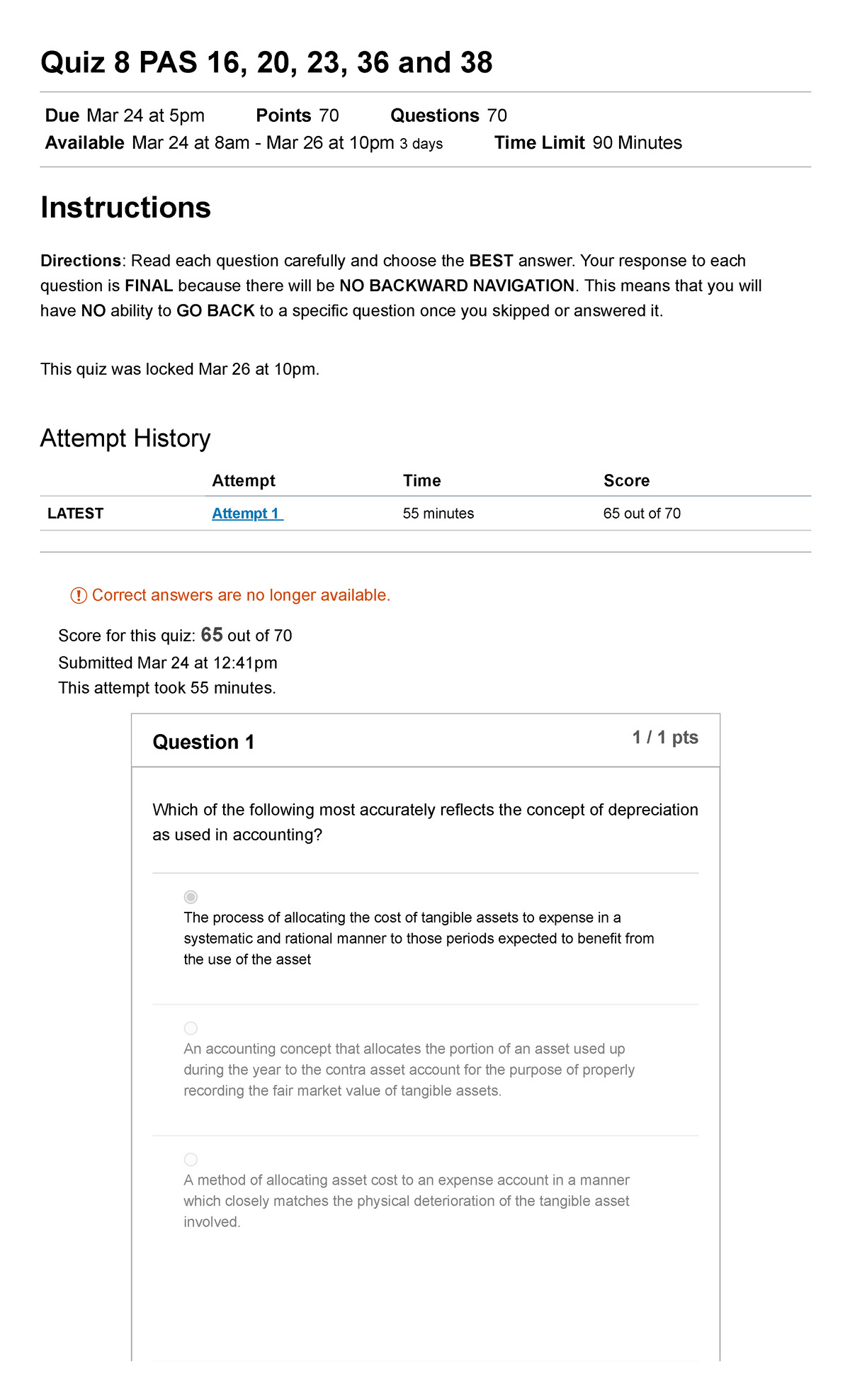 Quiz-8 - Quiz 8 PAS 16, 20, 23, 36 and 38 Due Mar 24 at 5pm Points 70 ...