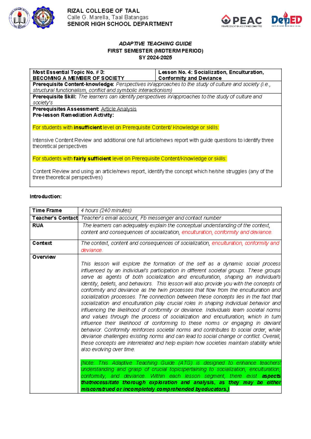 UCSP ATG MET 3 Chunck 1-4 - Calle G. Marella, Taal Batangas SENIOR HIGH SCHOOL DEPARTMENT ...