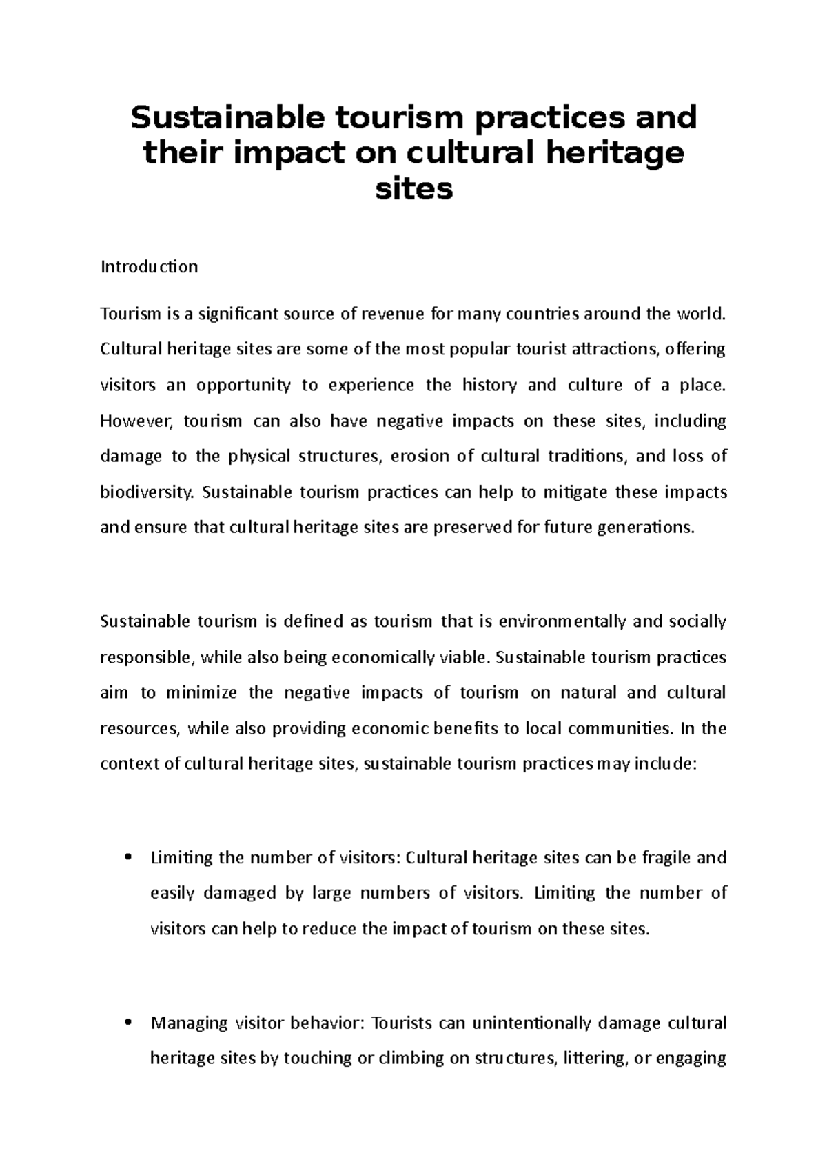 Sustainable tourism practices and their impact on cultural heritage ...