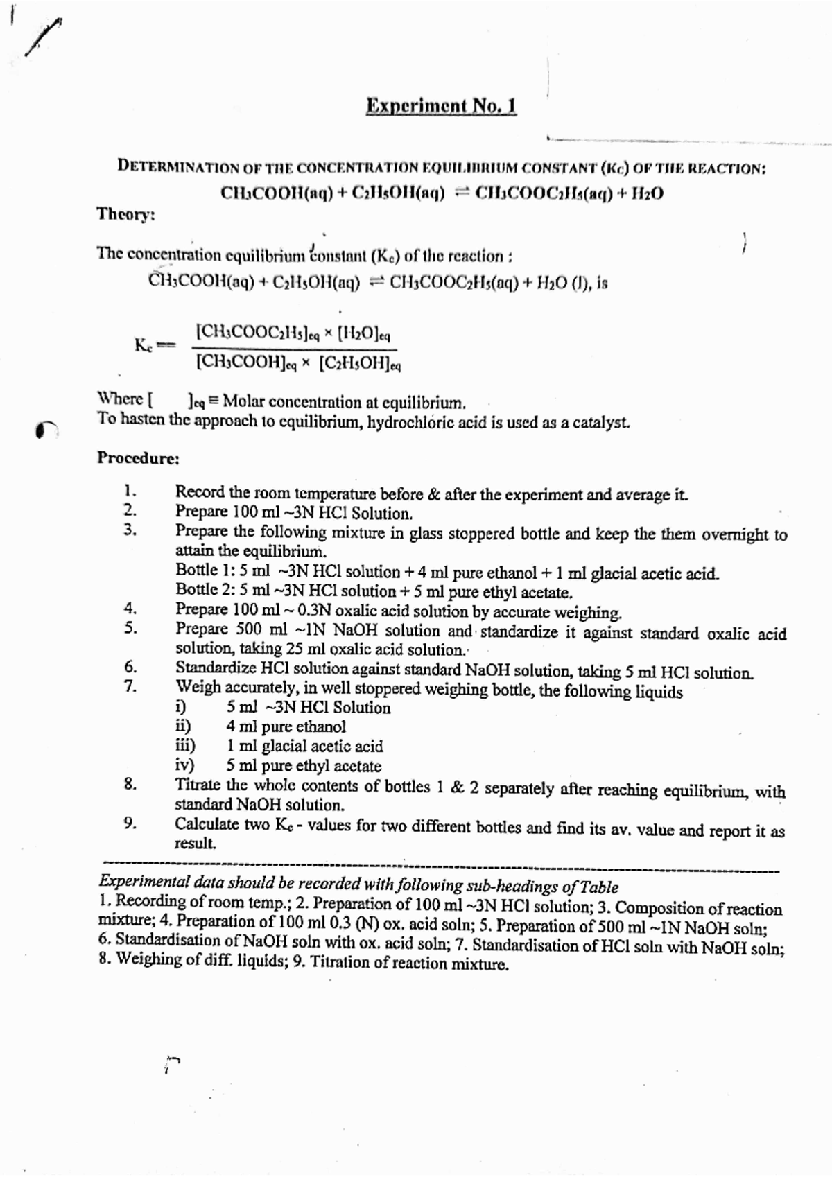 Physical Chemistry Lab Manual - Experiment No. 1 DETERMINATION OF THE ...