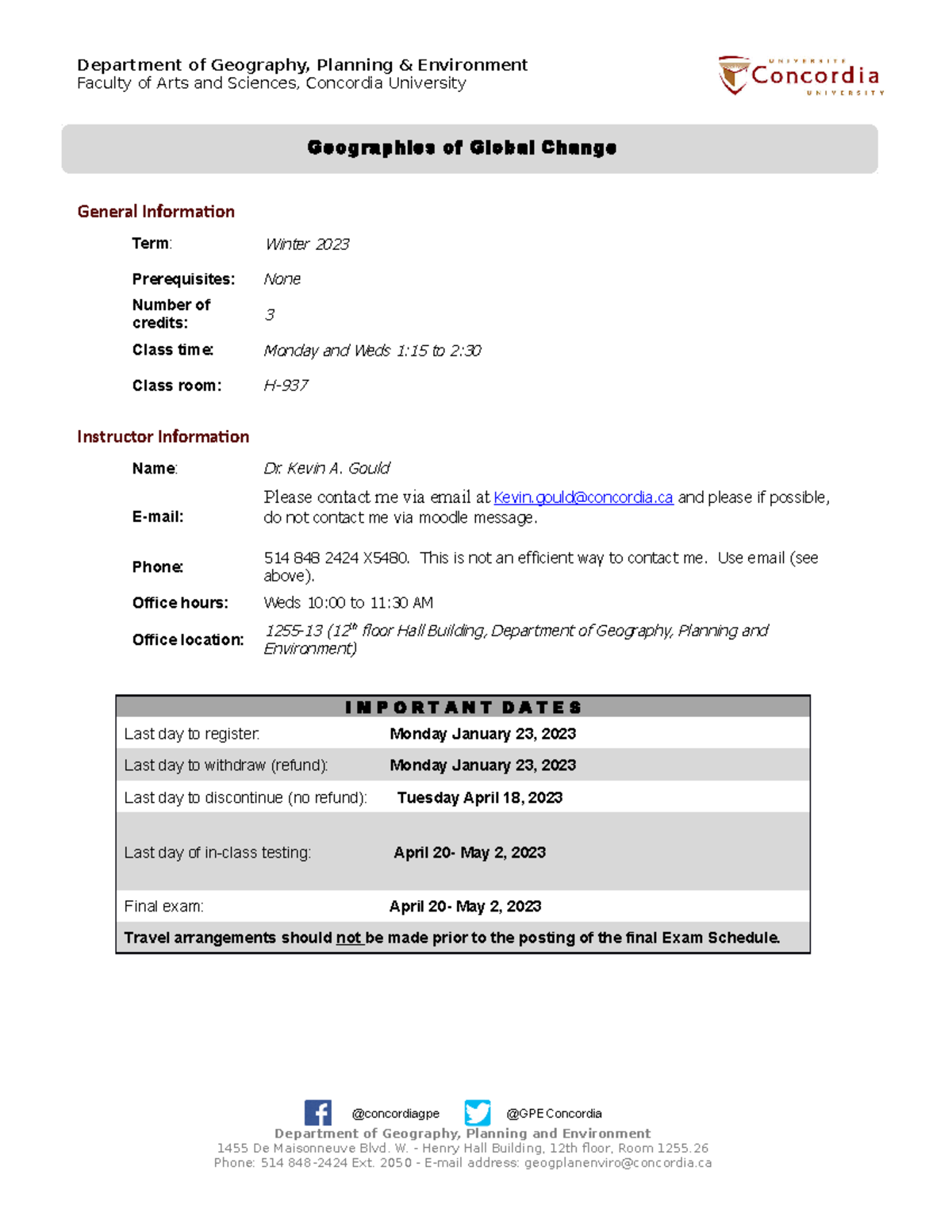 GEOG 210 Course Outline - Faculty of Arts and Sciences, Concordia ...