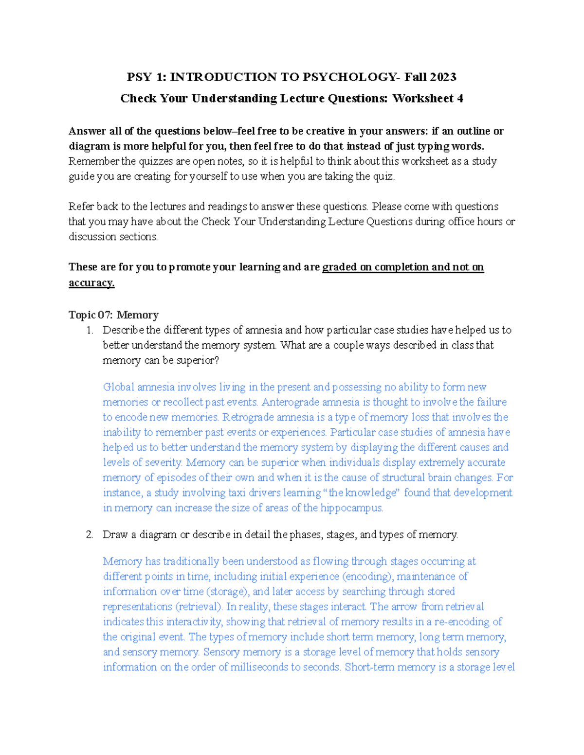Copy of Check Your Understanding Worksheet 4 (topics 07 and 08) - PSY 1 ...
