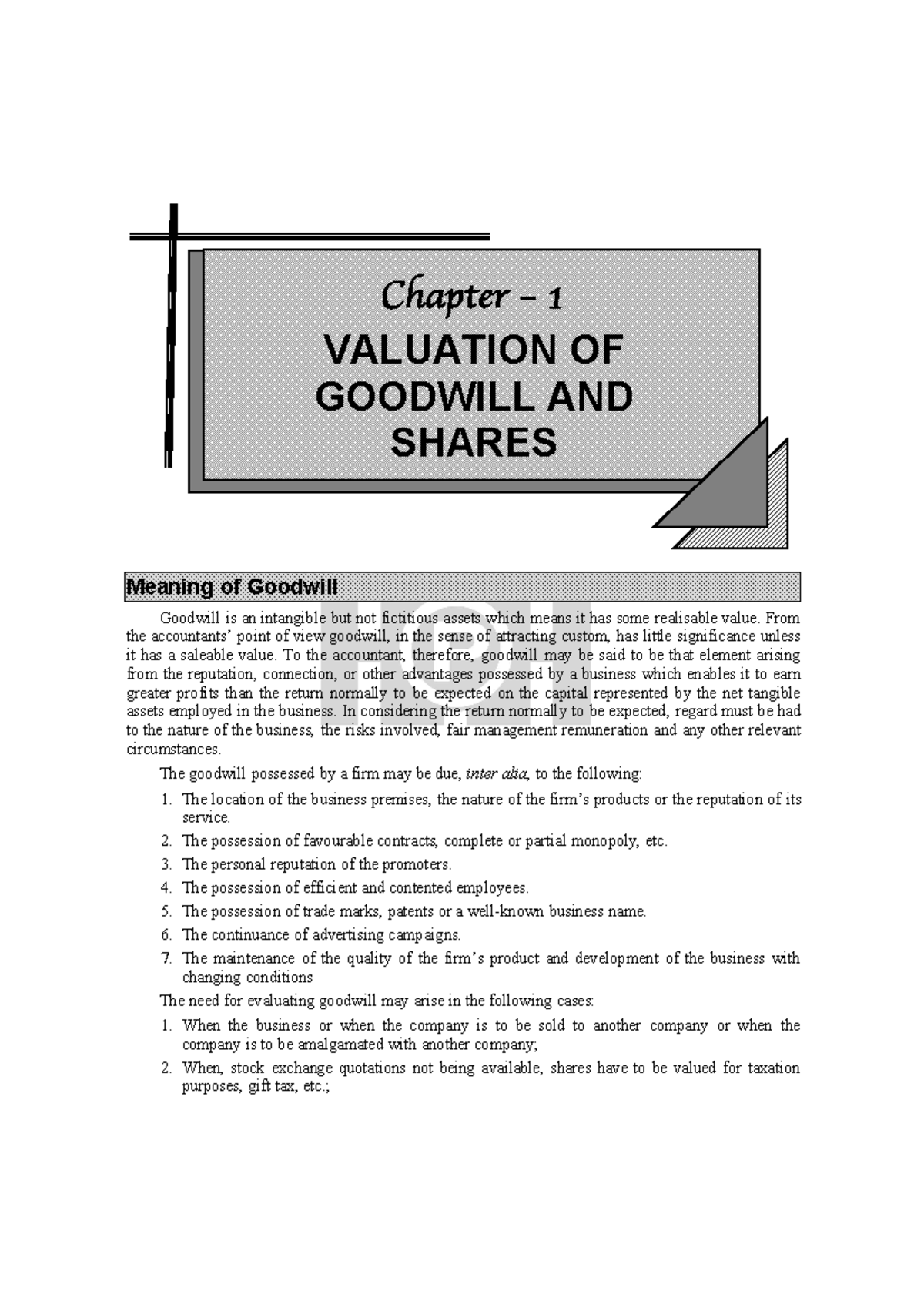Valuation of Shares - Chapter ñ 1 VALUATION OF GOODWILL AND SHARES ...