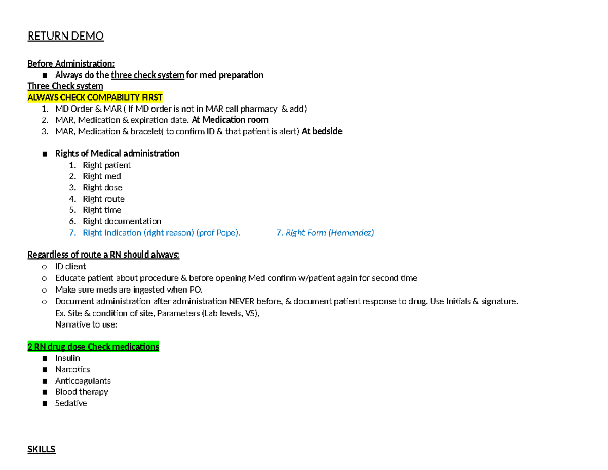 Return DEMO guide for process 2 - RETURN DEMO Before Administration ...